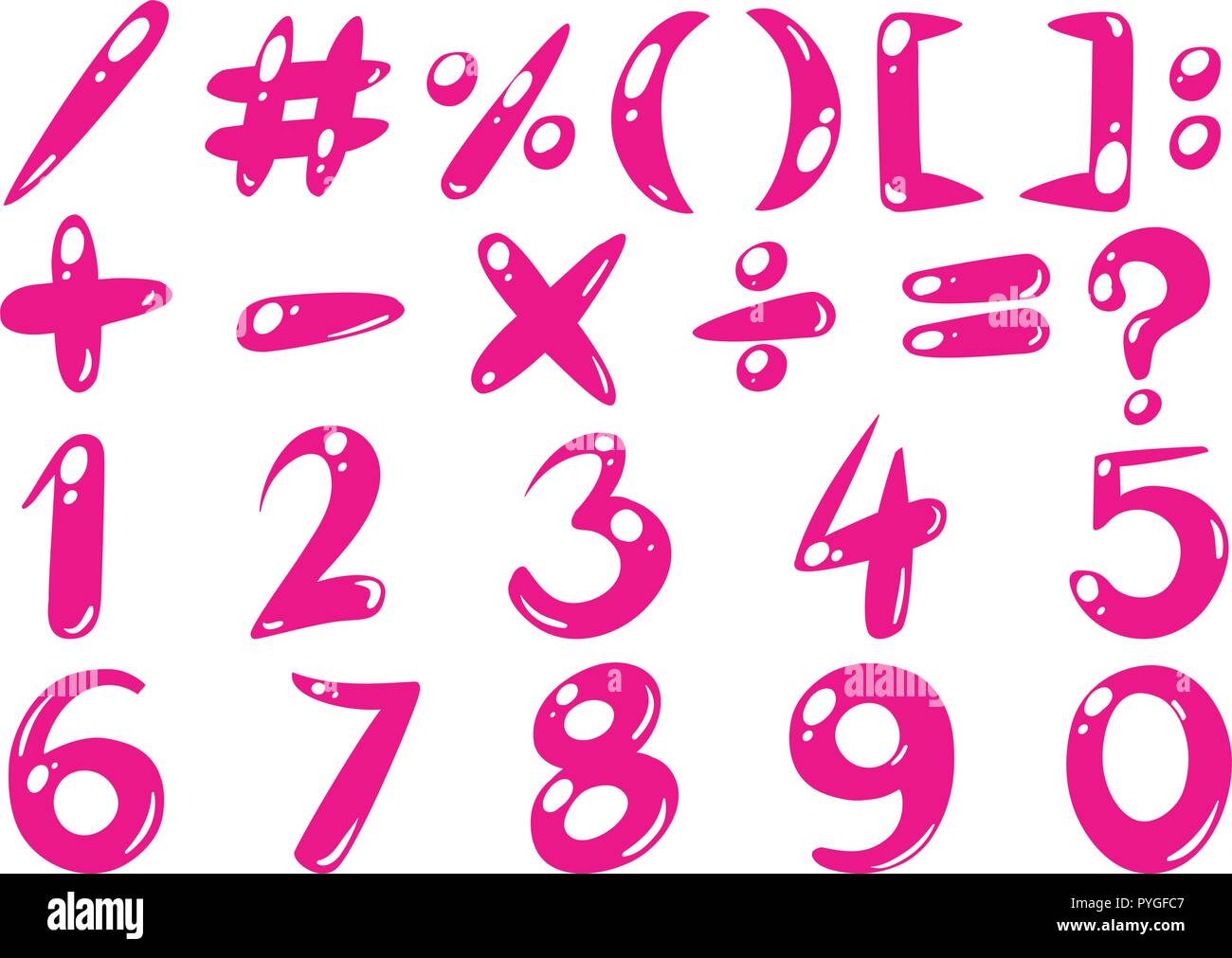 Font design for numbers and signs in pink illustration Stock Vector ...