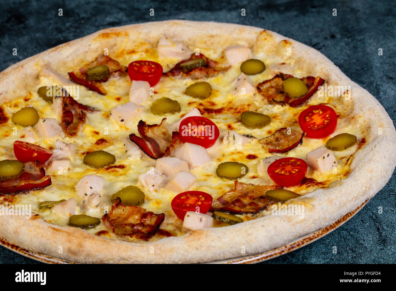 Pizza with meat and cheese Stock Photo - Alamy