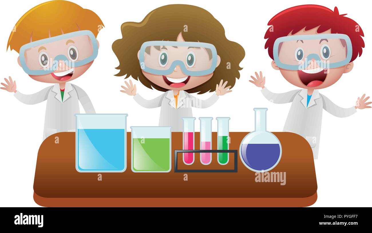Three kids in science lab illustration Stock Vector Image & Art - Alamy