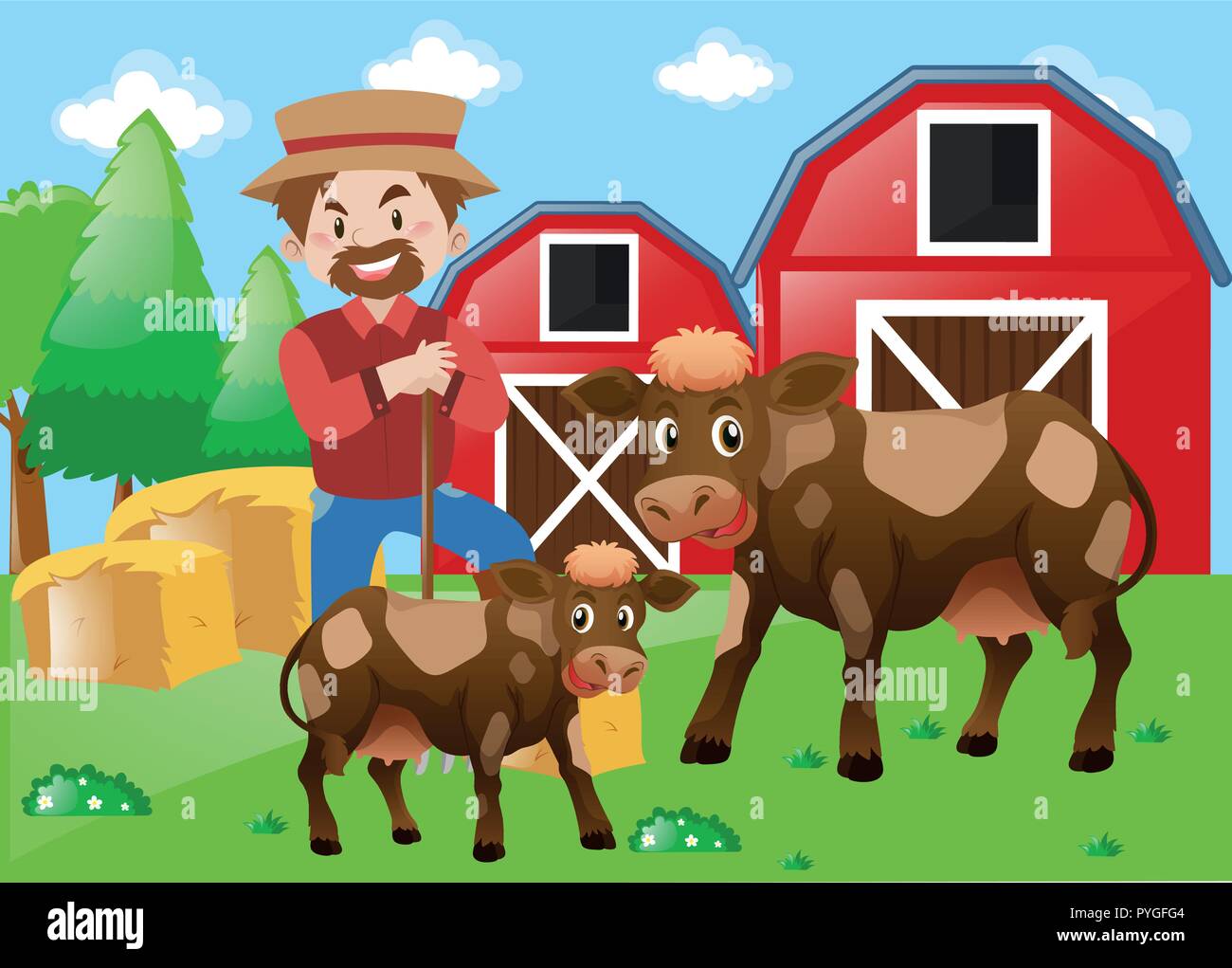 Farmer and cows on the farm illustration Stock Vector Image & Art - Alamy