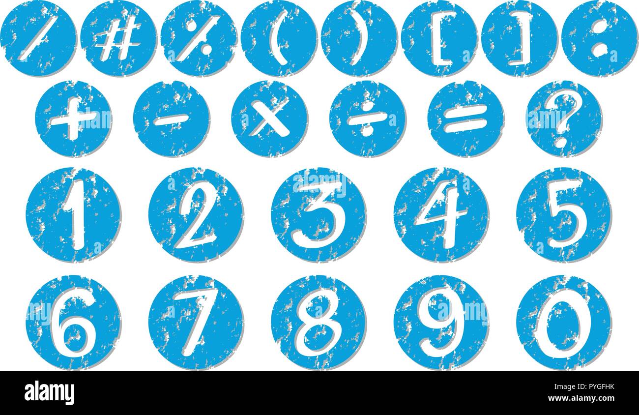 Numbers and signs on blue badges illustration Stock Vector Image & Art ...