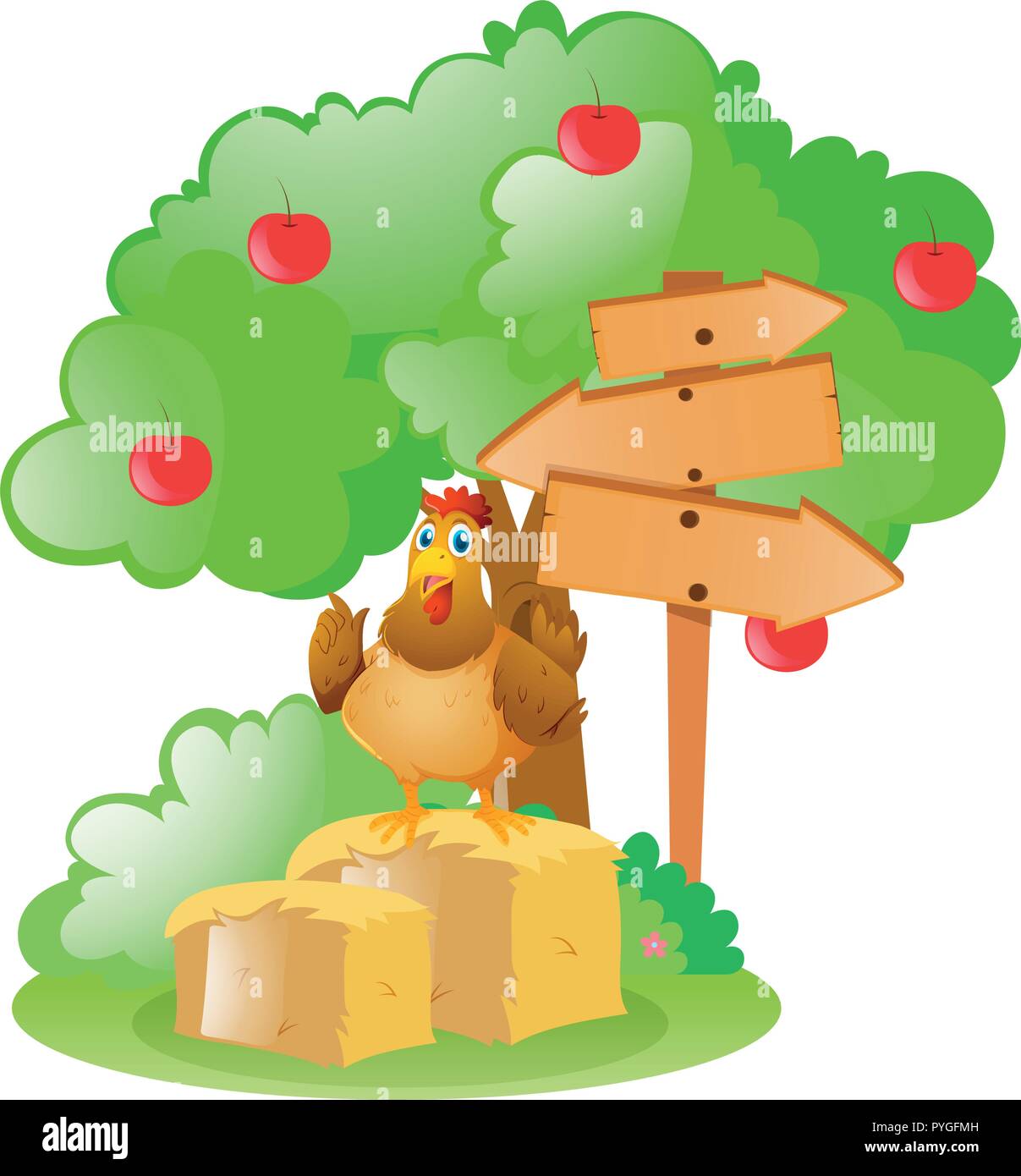 Wooden signs and chicken on hay illustration Stock Vector Image & Art ...