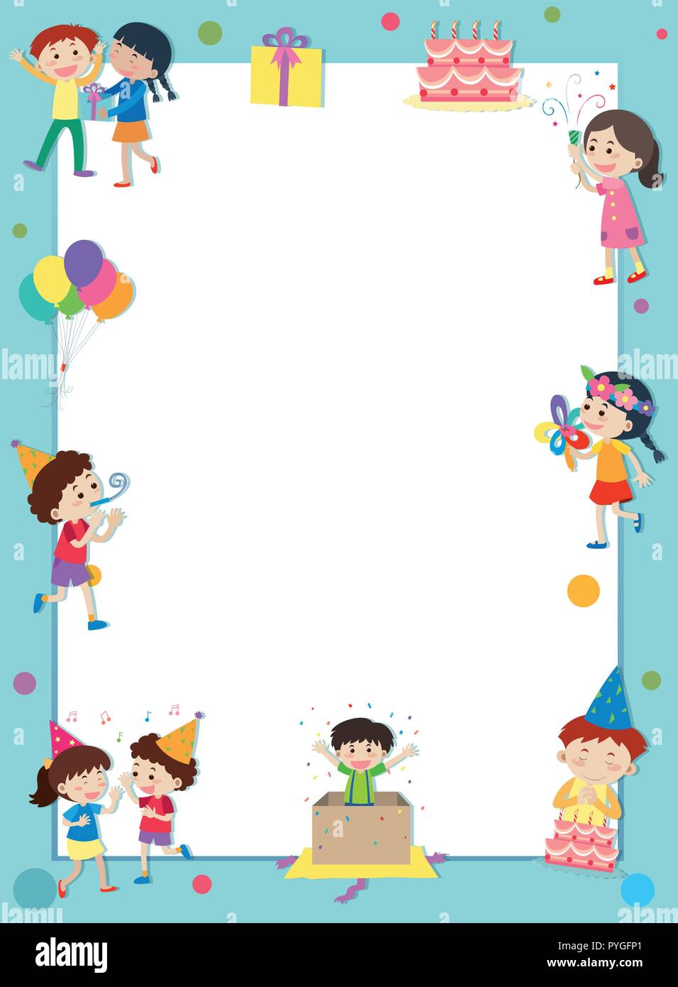 Border template with happy kids at party illustration Stock Vector ...