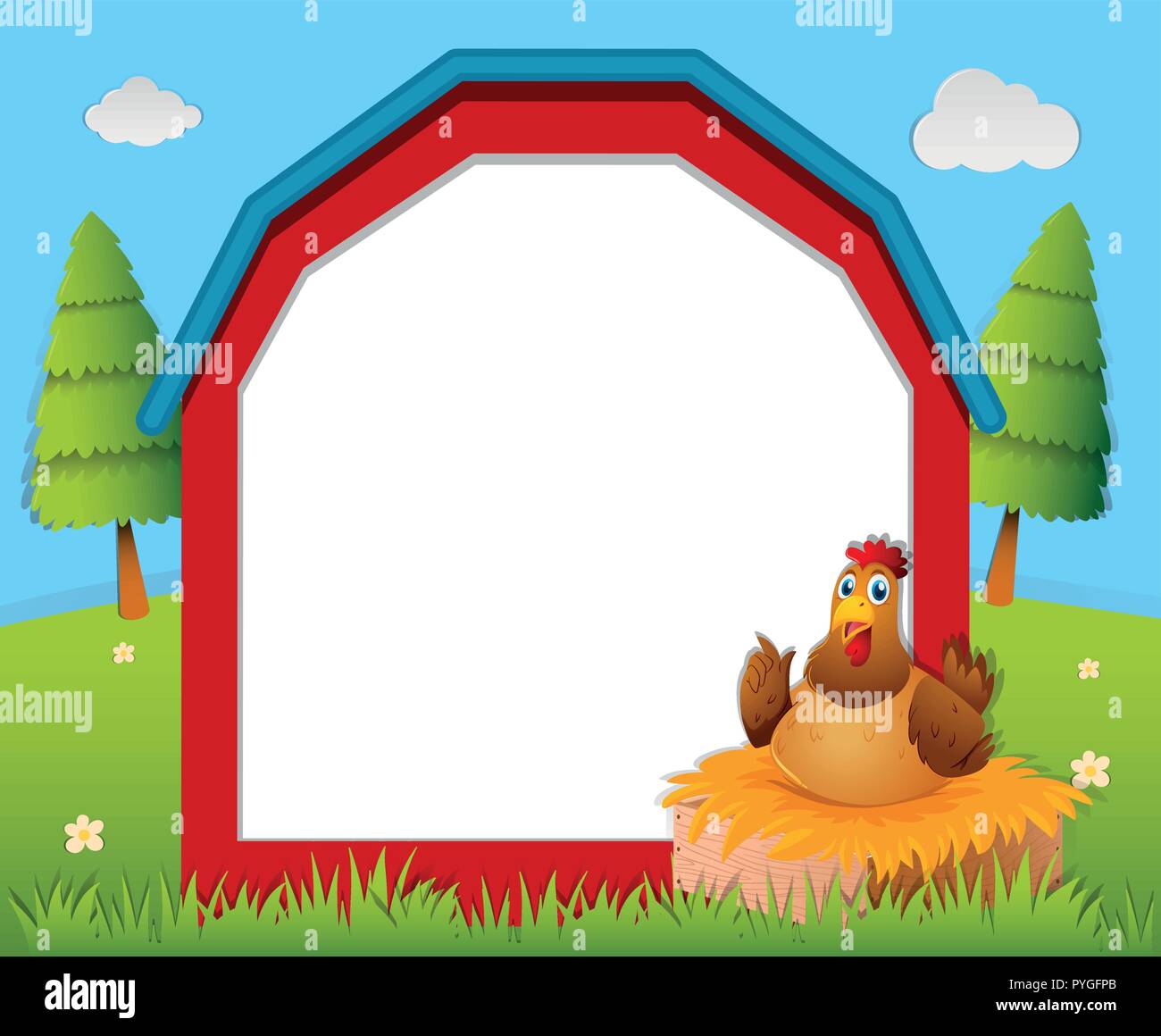 Frame template with chicken in the nest illustration Stock Vector Image ...