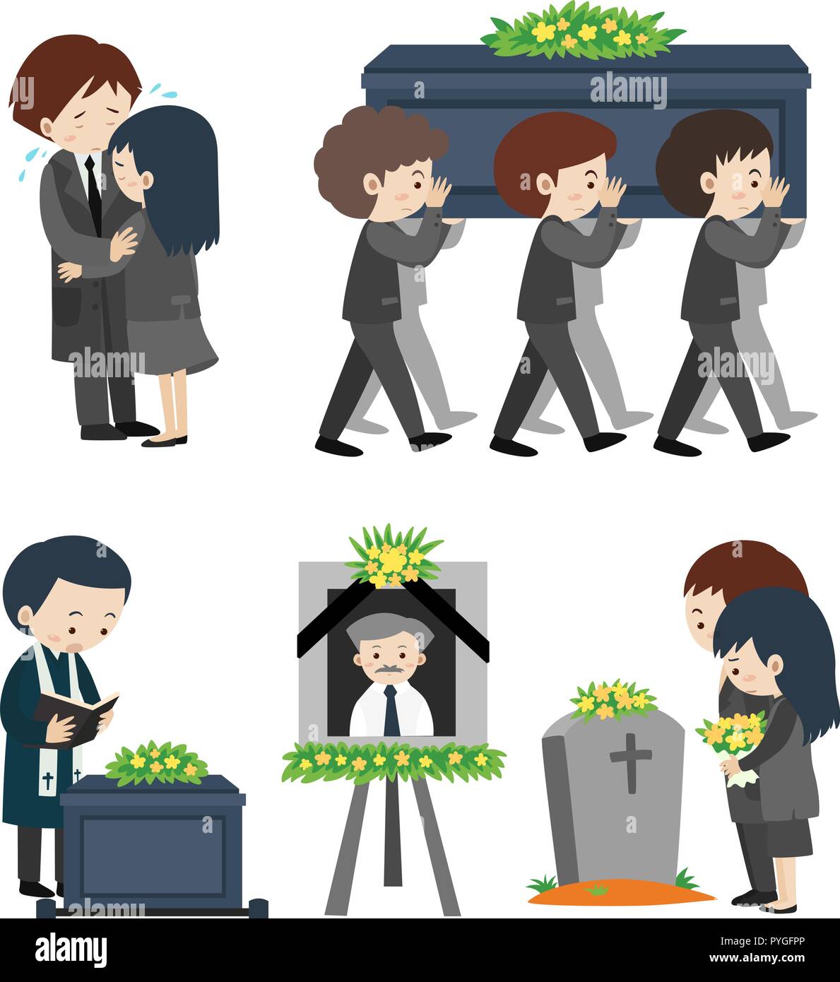 Funeral ceremony with people crying illustration Stock Vector Image ...