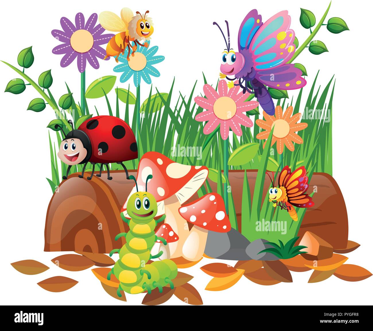 Different types of insects in garden illustration Stock Vector Image ...