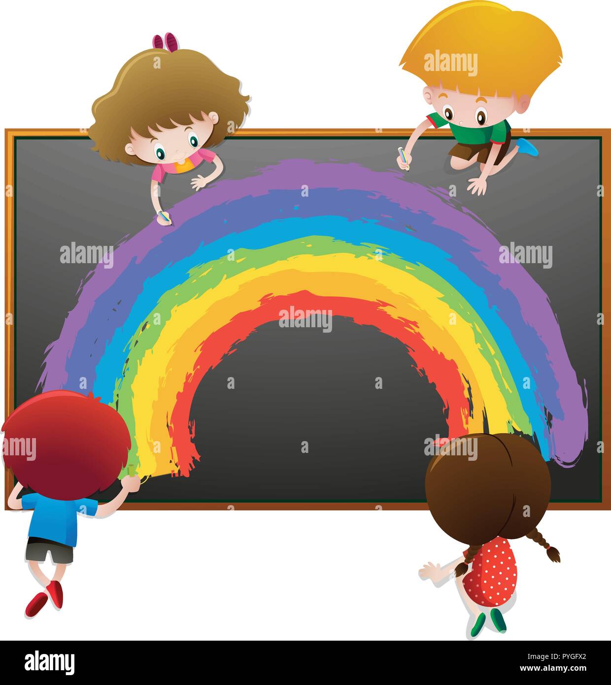 Children drawing rainbow on board illustration Stock Vector Image & Art ...