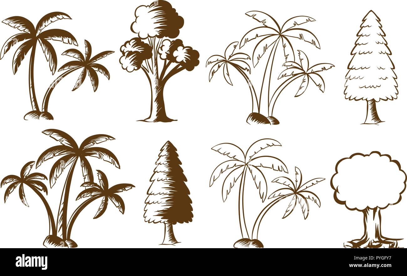 Doodles of different types of trees illustration Stock Vector Image ...