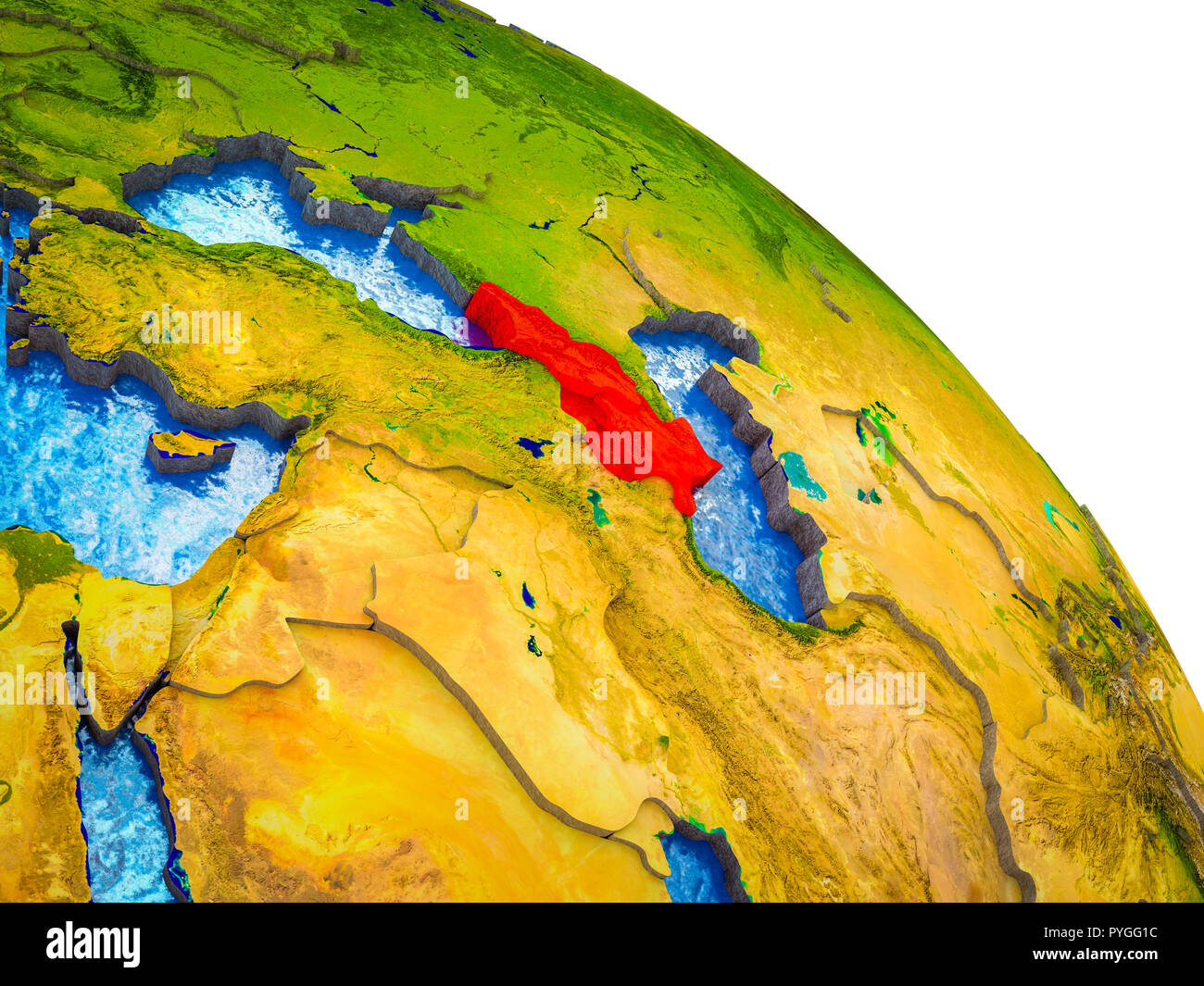 Caucasus region Highlighted on 3D Earth model with water and visible ...