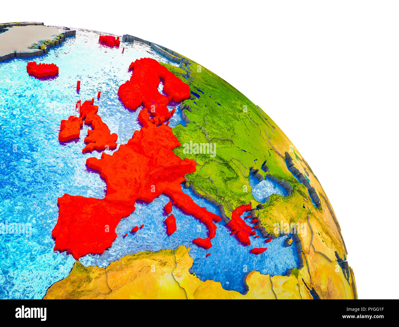 Western Europe Highlighted on 3D Earth model with water and visible ...