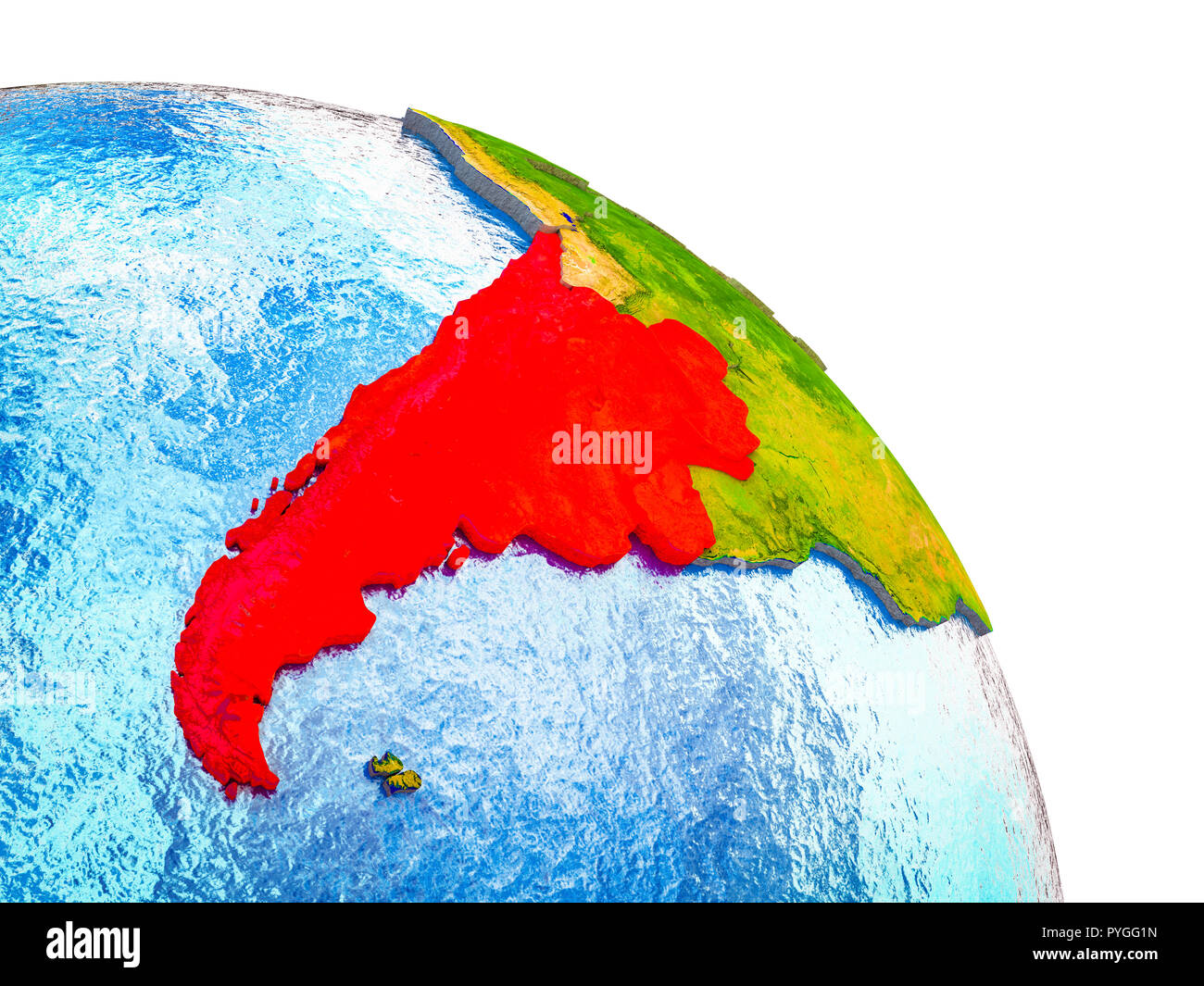 Southern Cone Highlighted on 3D Earth model with water and visible ...