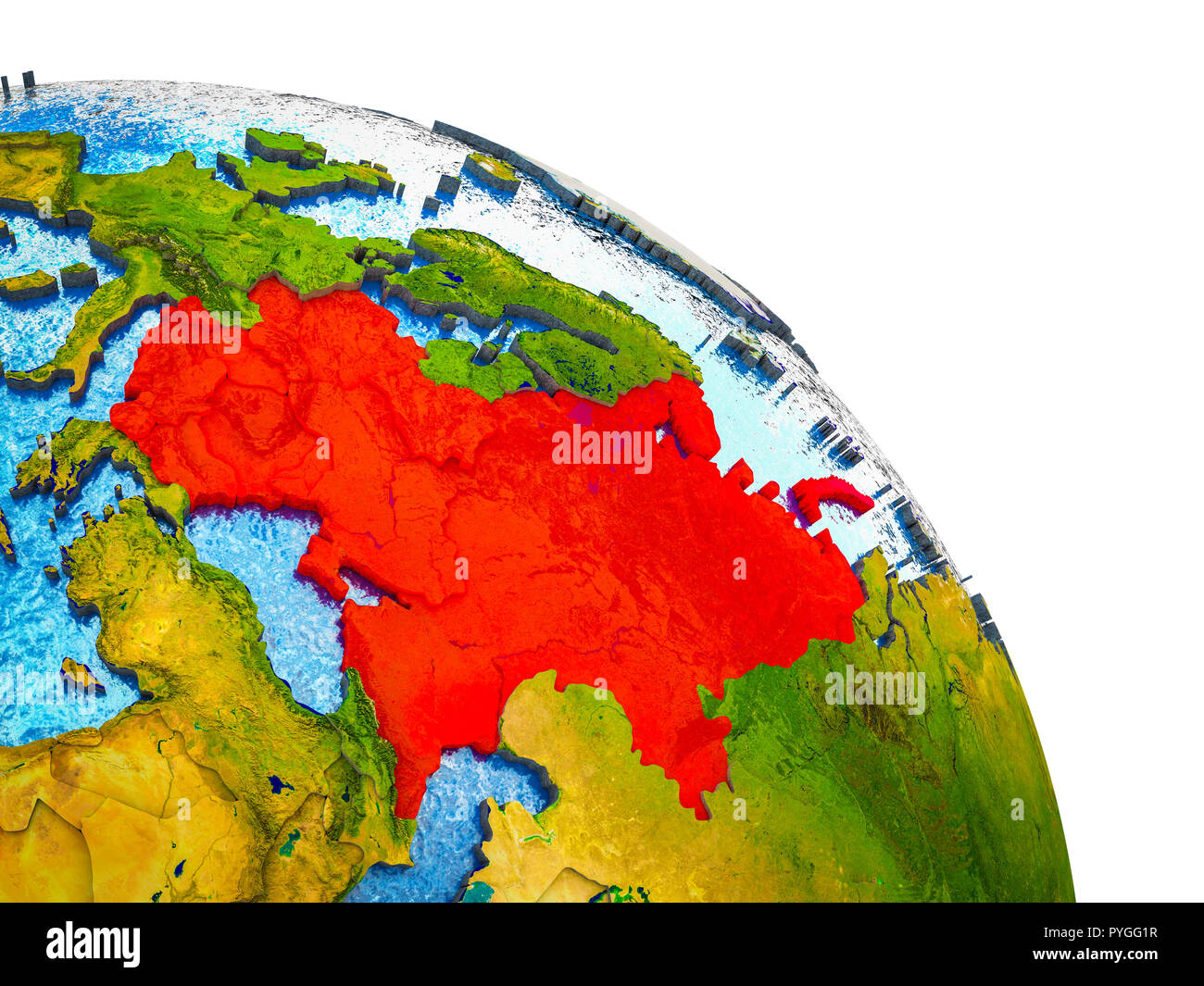 Eastern Europe Highlighted on 3D Earth model with water and visible ...
