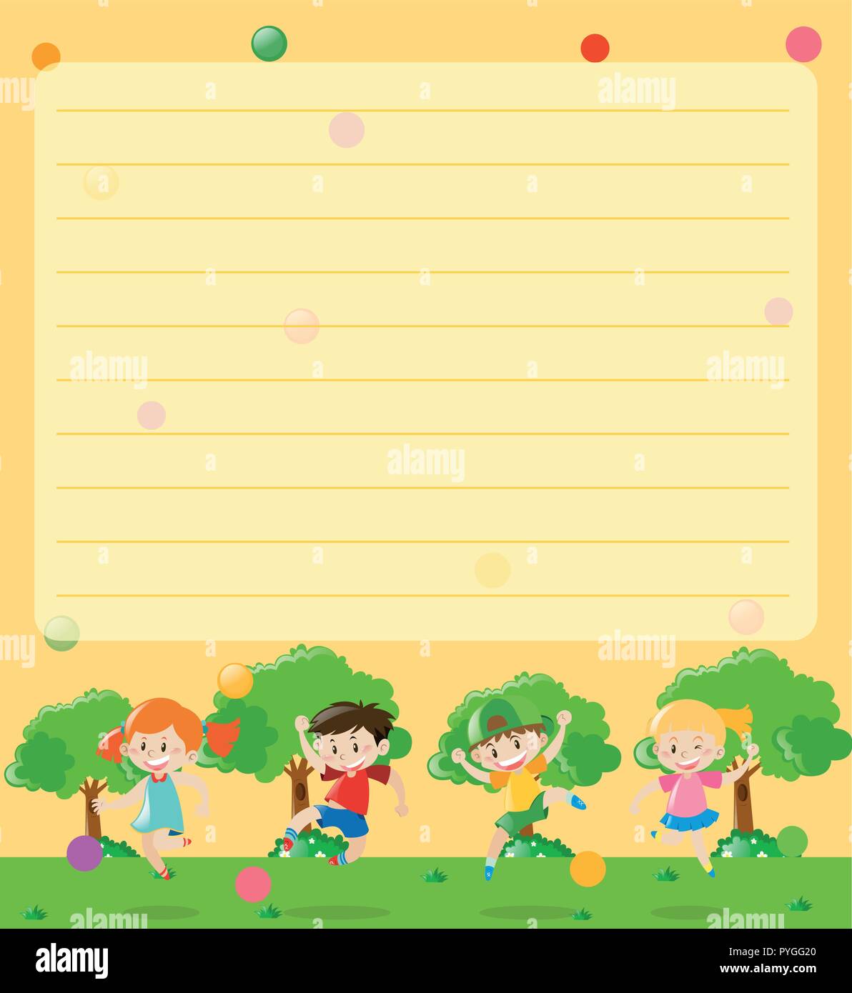 Line paper template with kids in park illustration Stock Vector Image ...