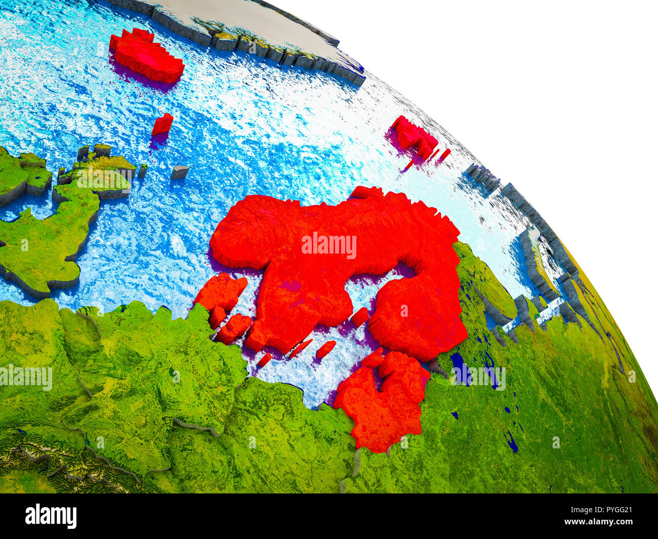 Northern Europe Highlighted on 3D Earth model with water and visible ...