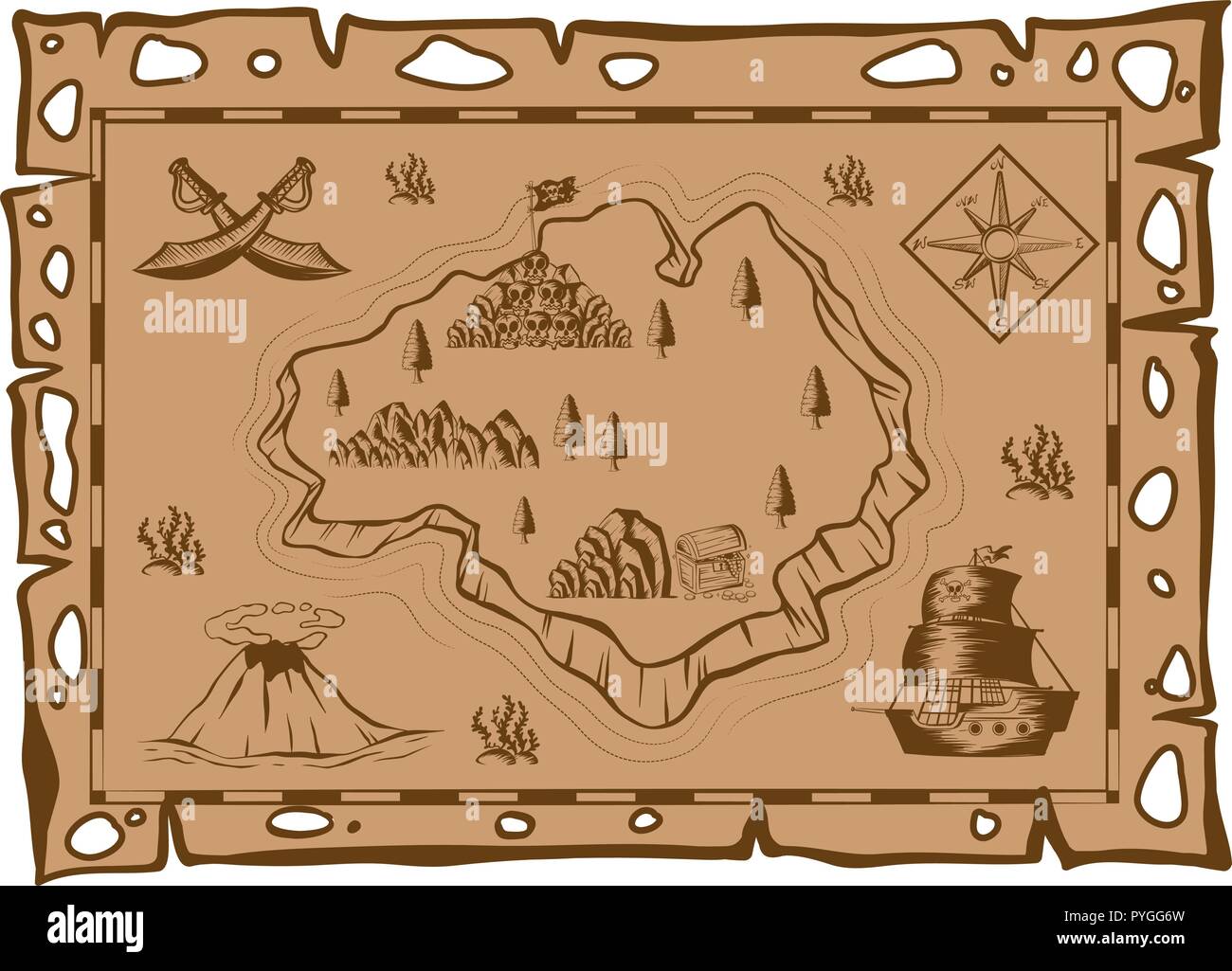 Treasure map on brown paper illustration Stock Vector Image & Art - Alamy