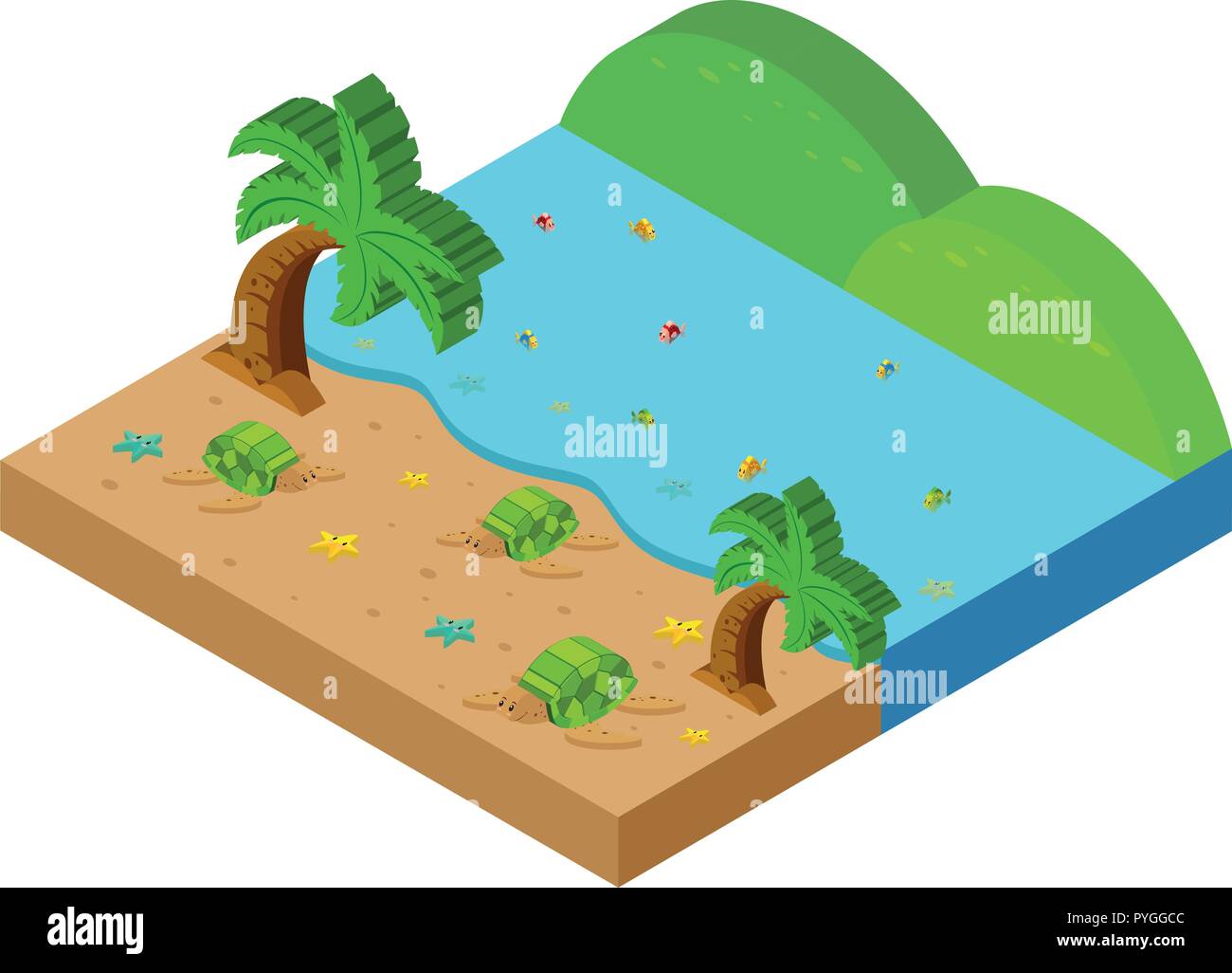 3D design for scene with beach and ocean illustration Stock Vector ...
