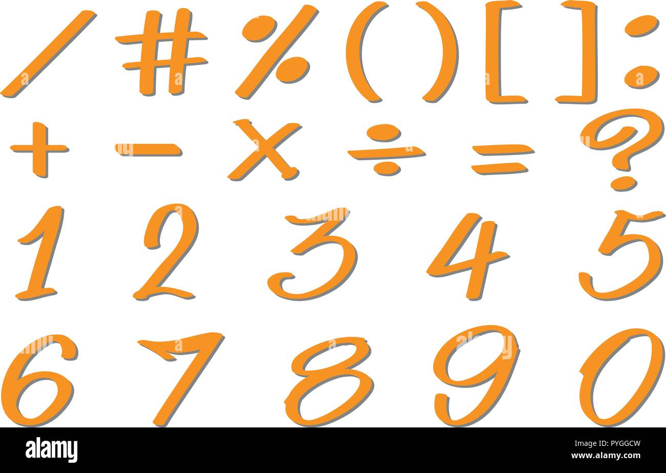 Numbers and simple signs in orange color illustration Stock Vector ...