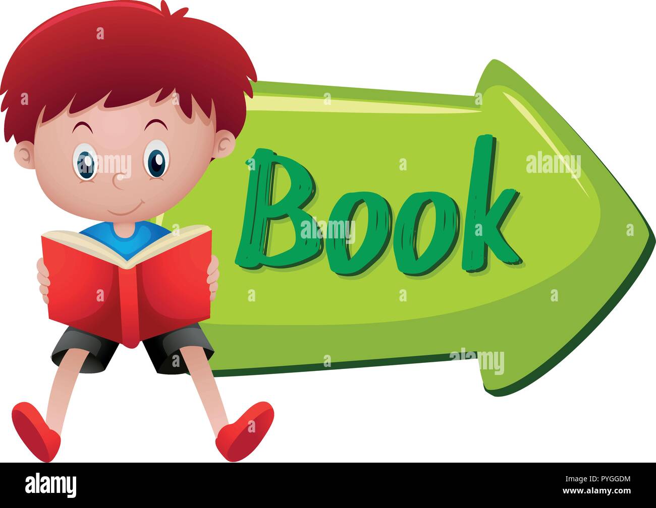 Boy reading book at book sign illustration Stock Vector Image & Art - Alamy
