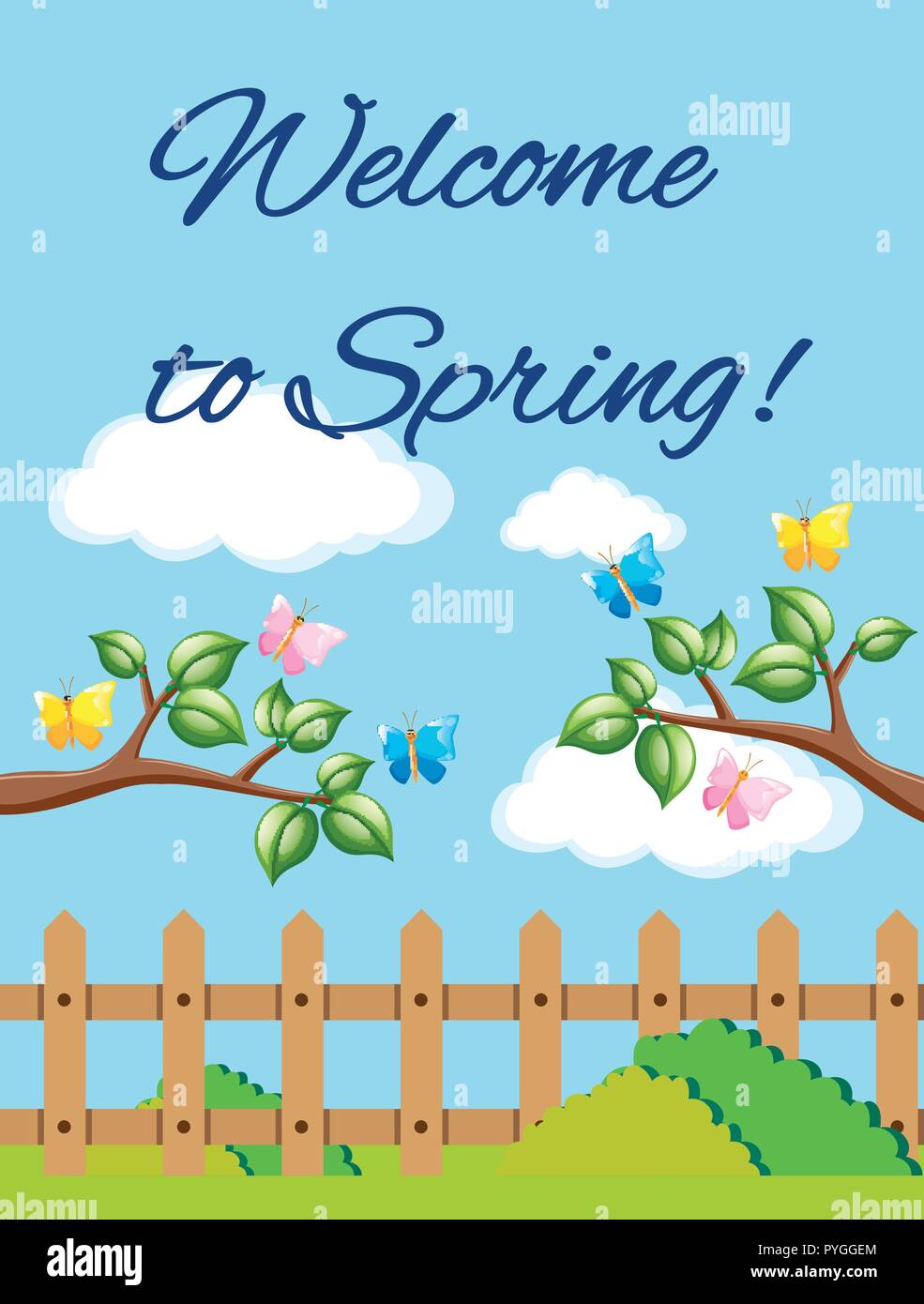 Welcome to Spring poster with garden scene illustration Stock Vector ...