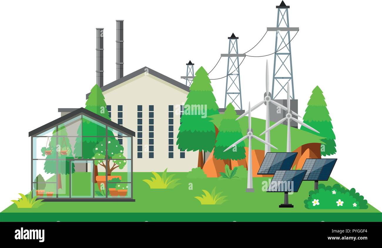 Electronic power station and power lines illustration Stock Vector ...
