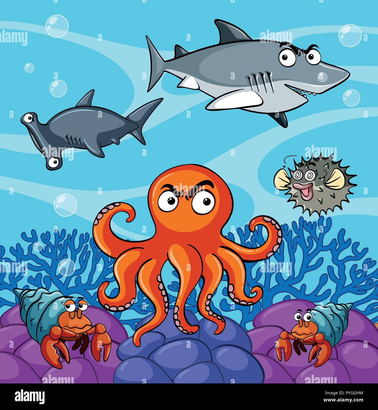 Sea animals living under the ocean illustration Stock Vector Image ...