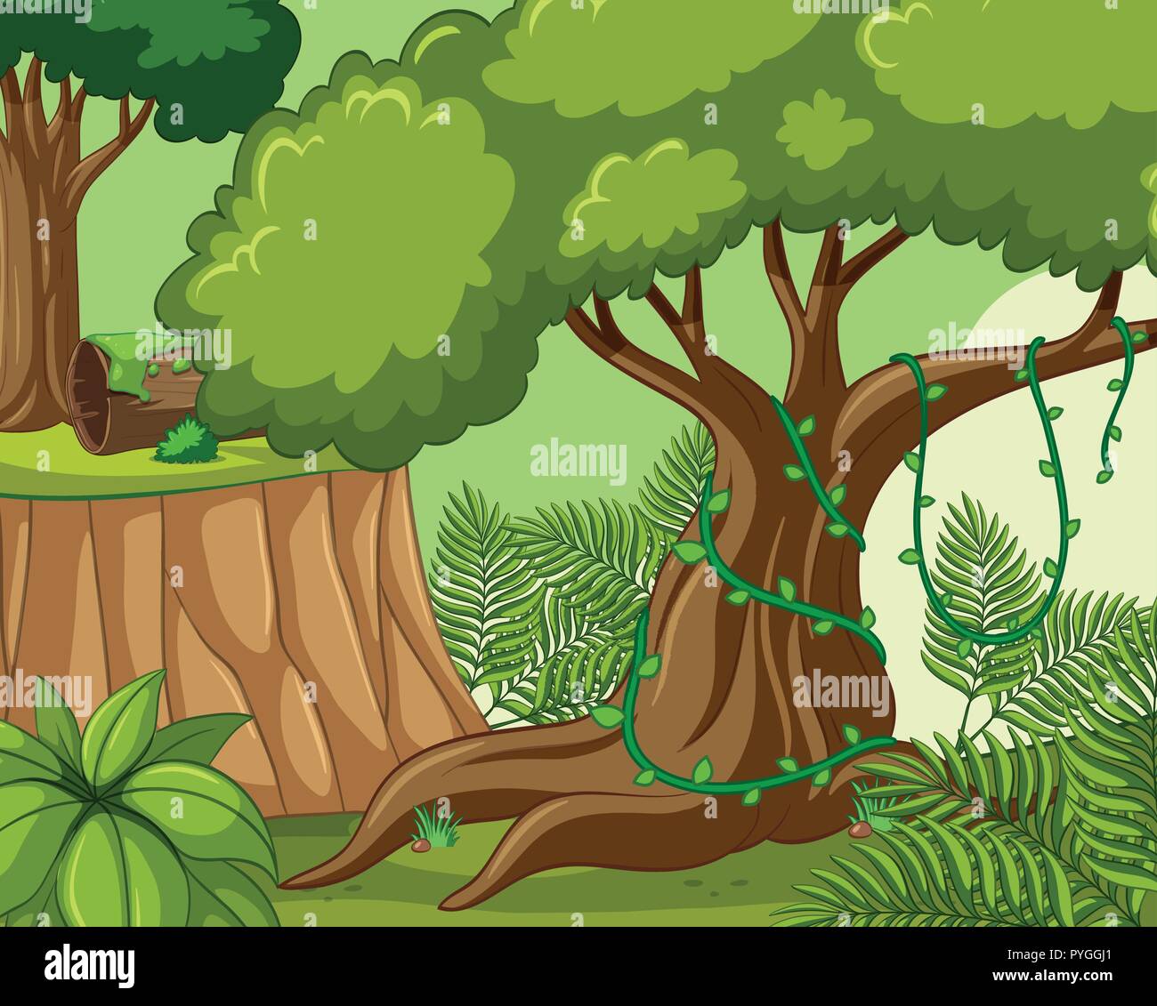 Background scene with many trees in forest illustration Stock Vector ...