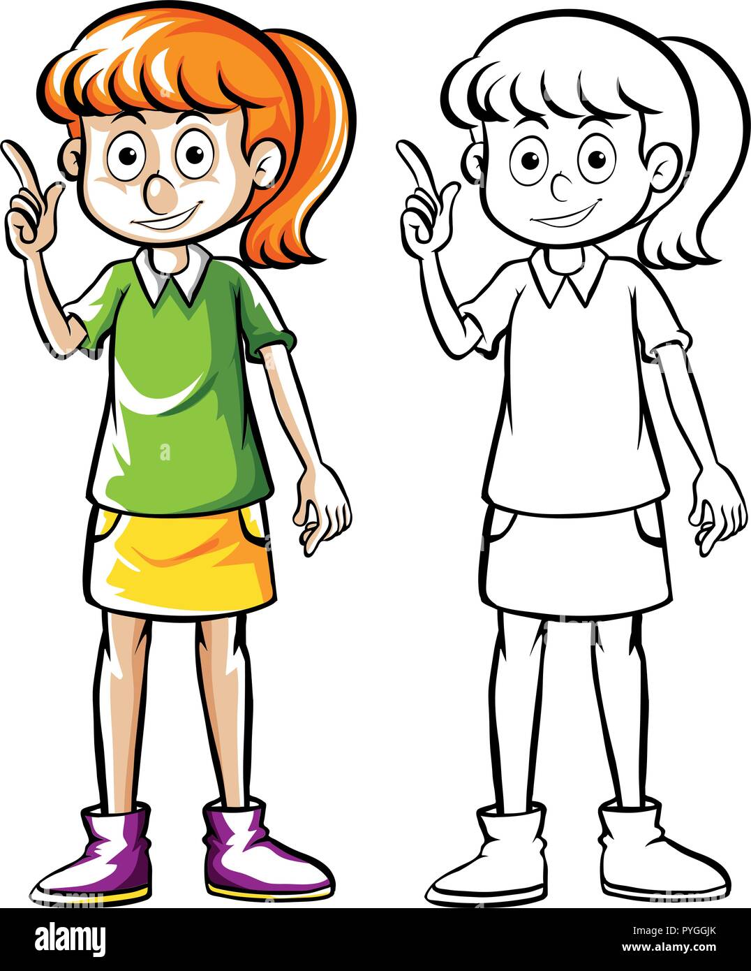 Doodle drafting of girl with happy face illustration Stock Vector Image ...