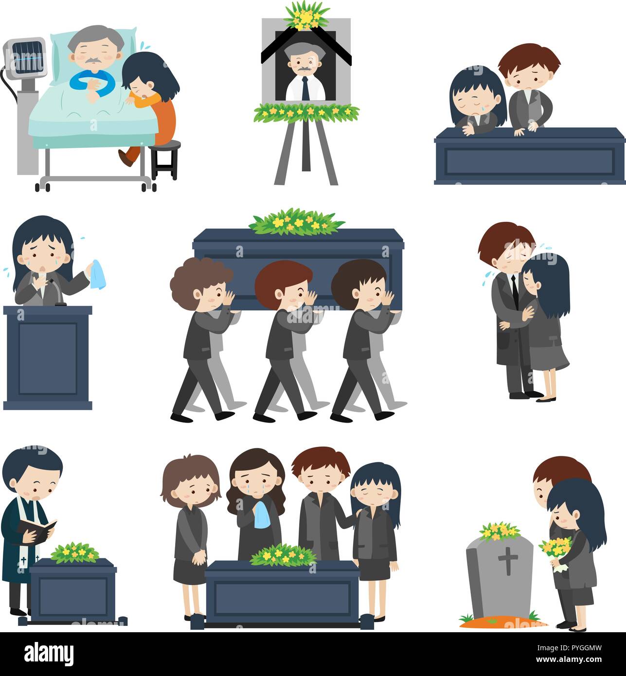 Different events at funeral illustration Stock Vector Image & Art - Alamy