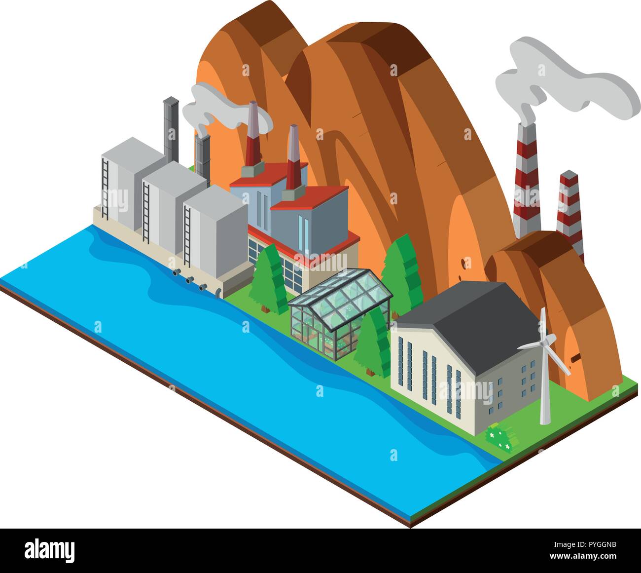 Factory buildings by the river illustration Stock Vector Image & Art ...