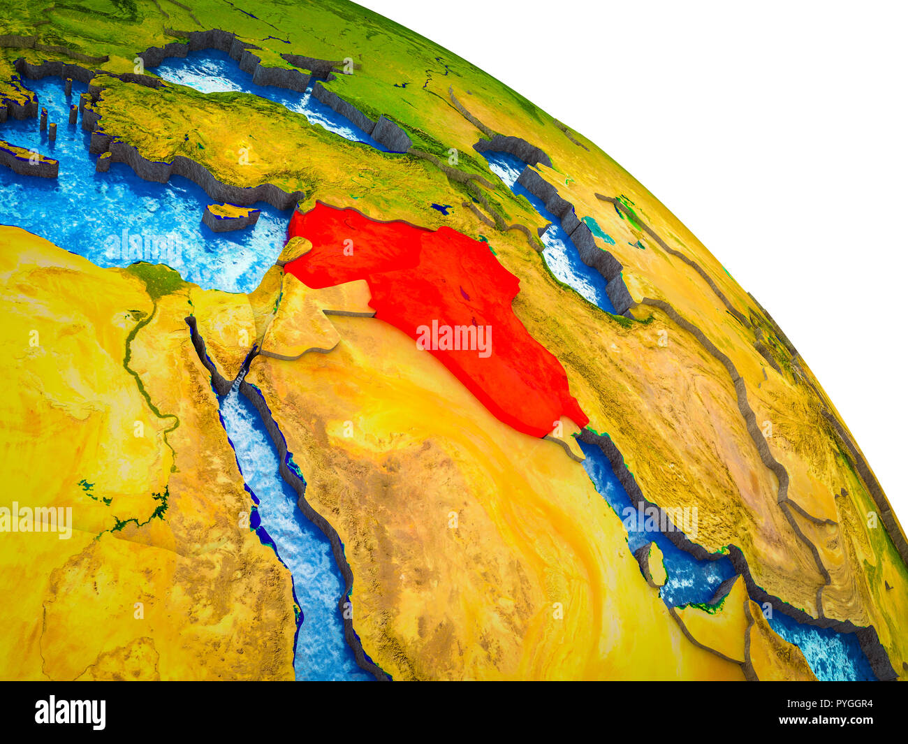 Islamic State Highlighted on 3D Earth model with water and visible ...