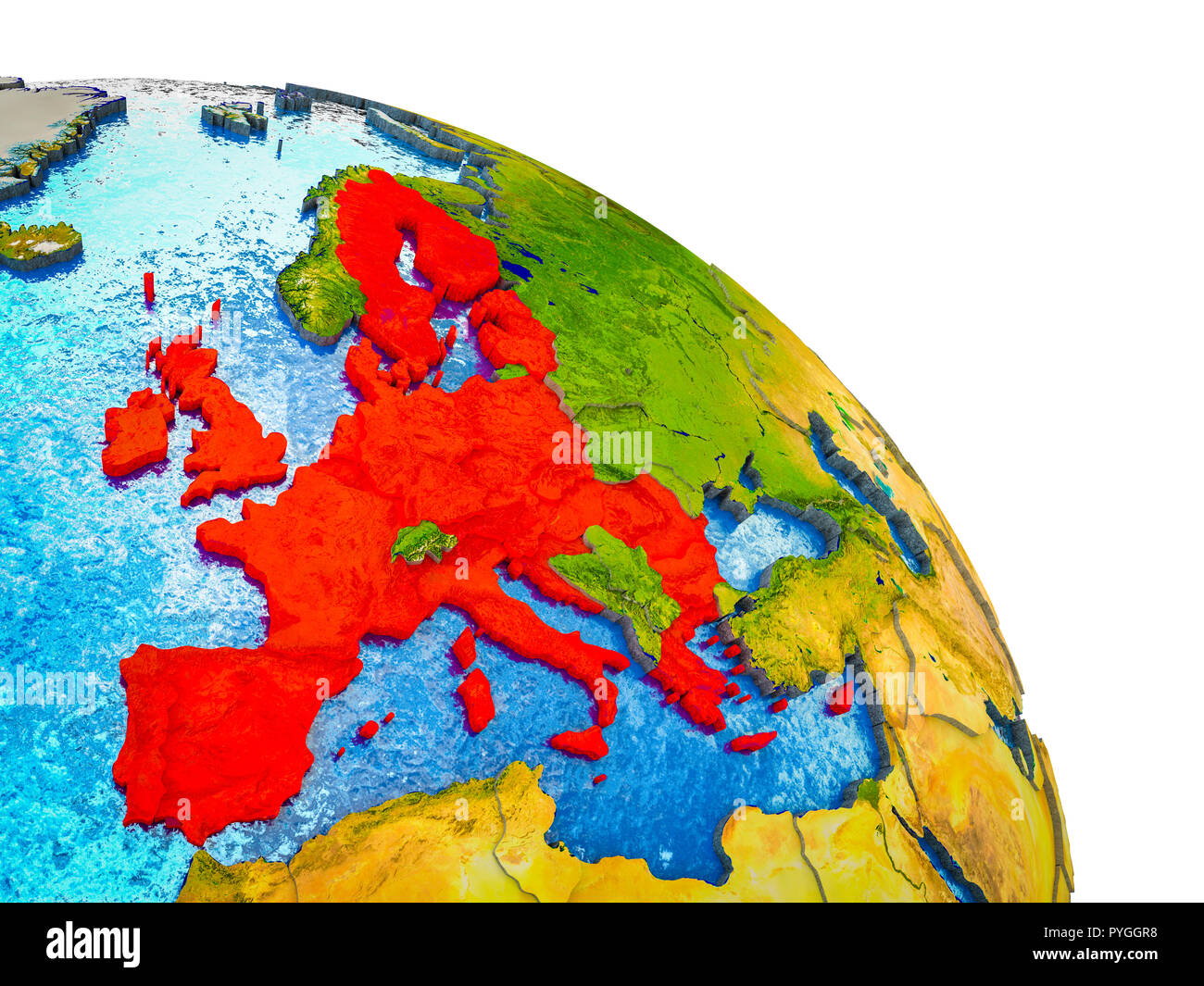 European Union Highlighted on 3D Earth model with water and visible ...