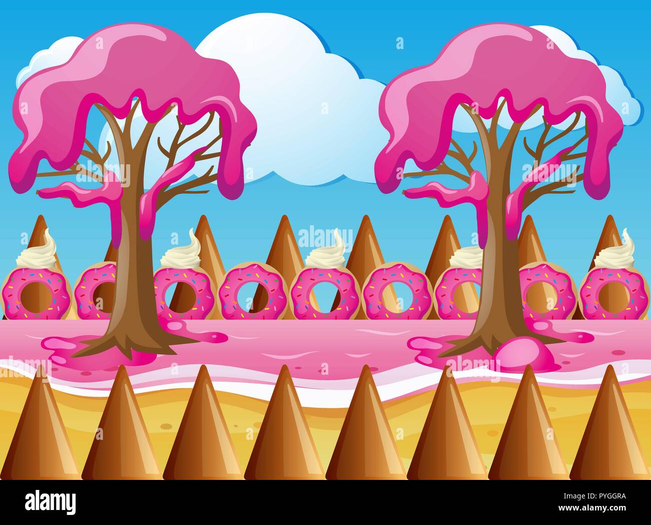 Candy land with strawberry cream trees illustration Stock Vector Image ...