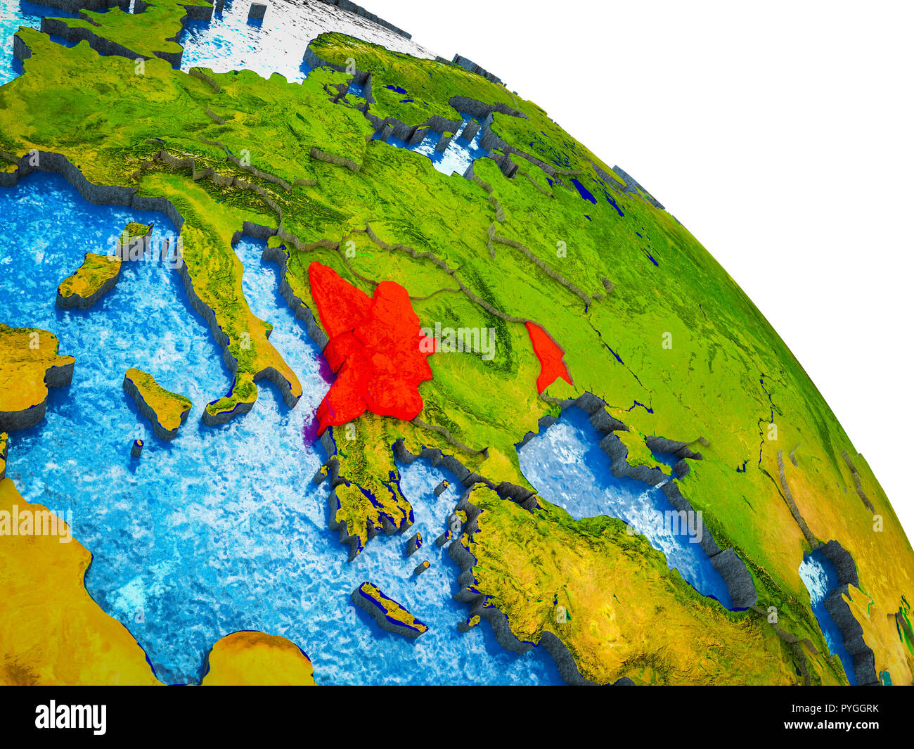 CEFTA countries Highlighted on 3D Earth model with water and visible ...
