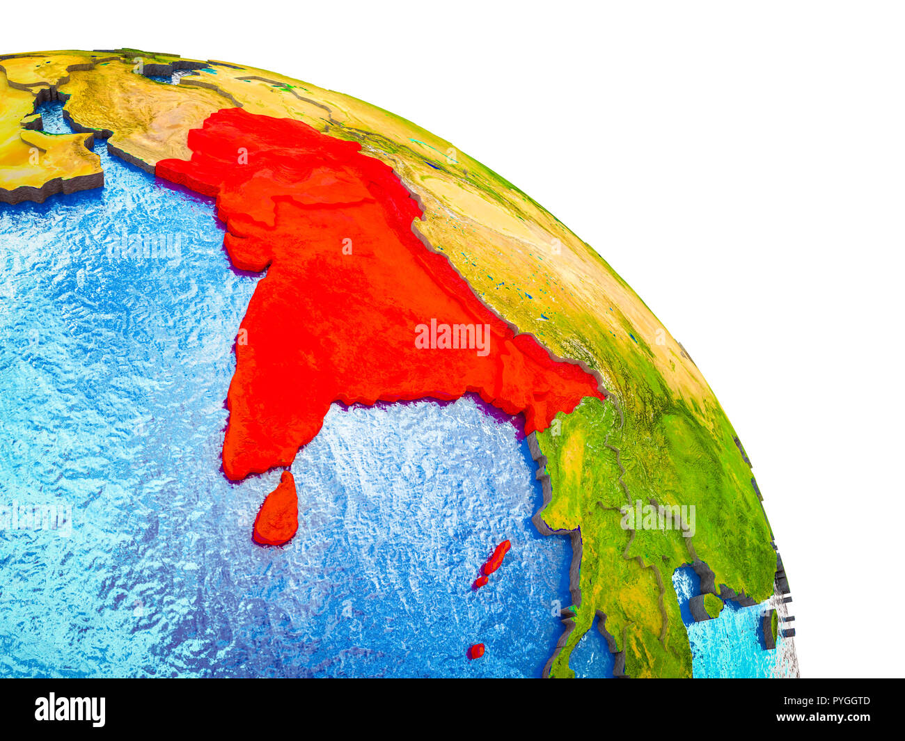 SAARC memeber states Highlighted on 3D Earth model with water and ...
