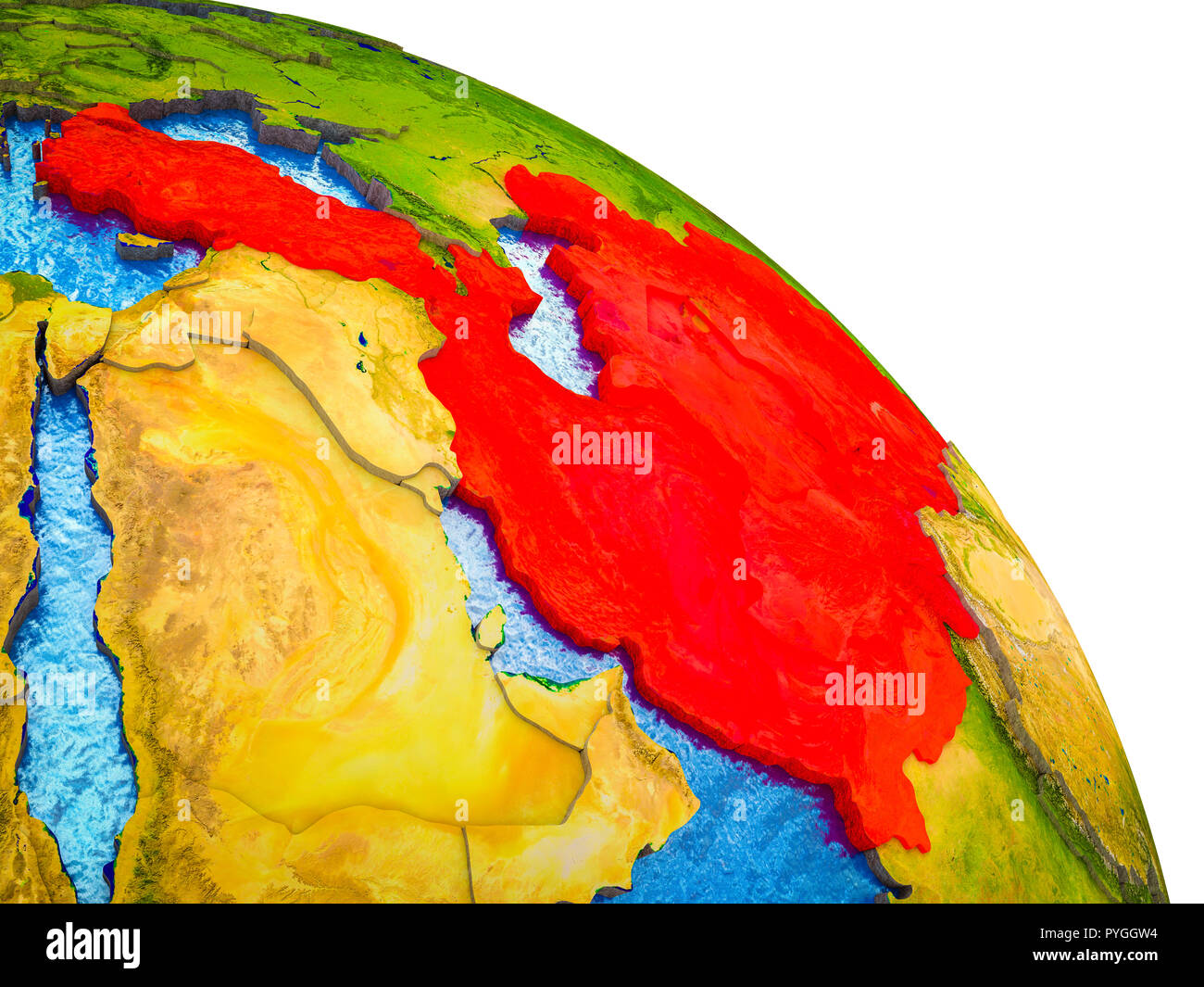 ECO member states Highlighted on 3D Earth model with water and visible ...