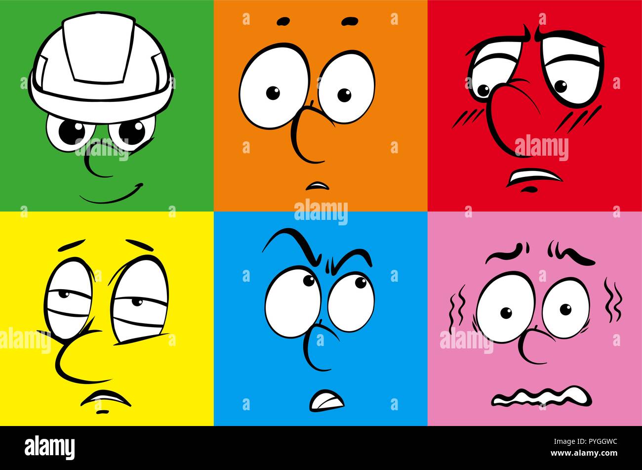 Facial expressions on six color backgrounds illustration Stock Vector ...