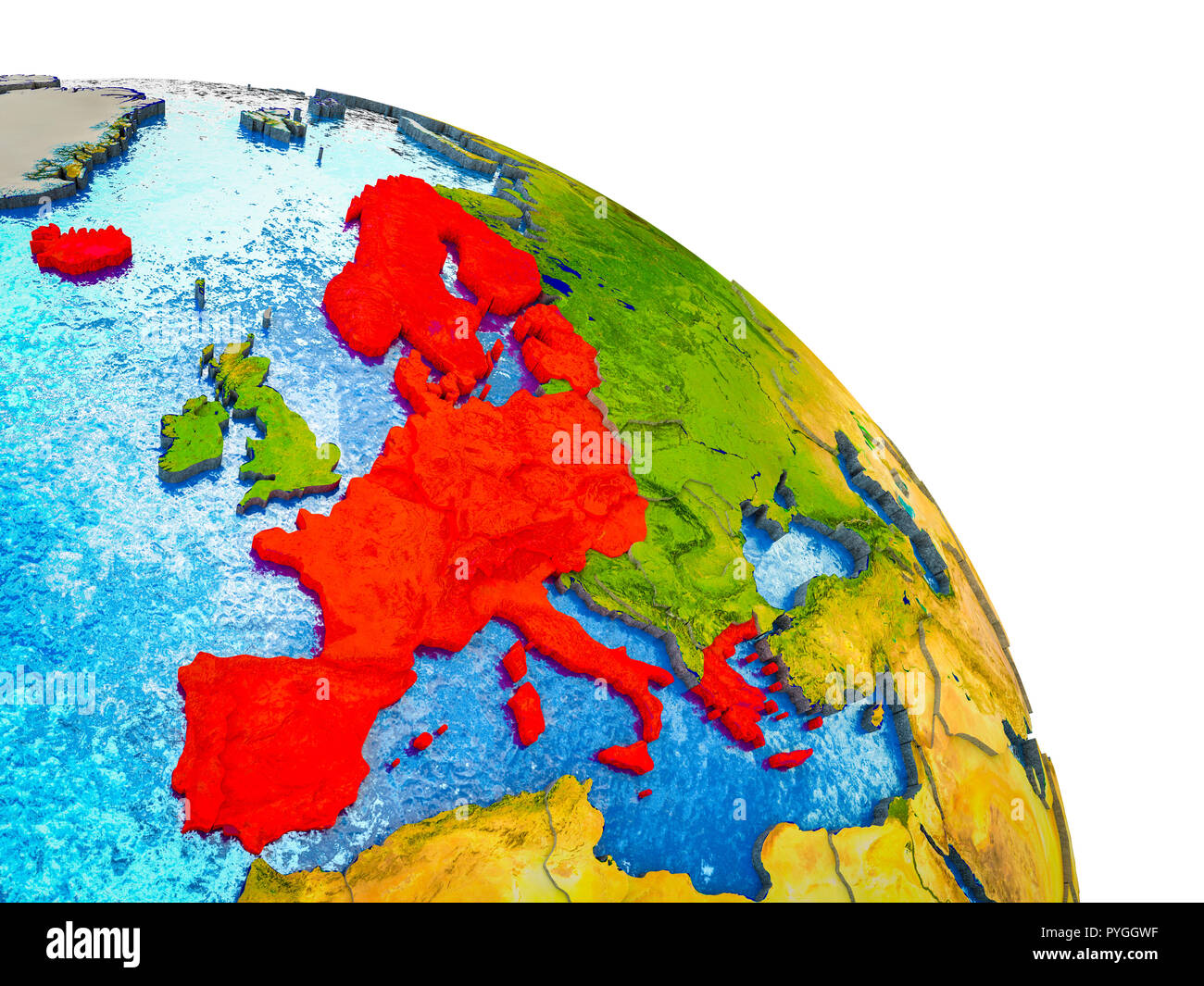 Schengen Area members Highlighted on 3D Earth model with water and ...