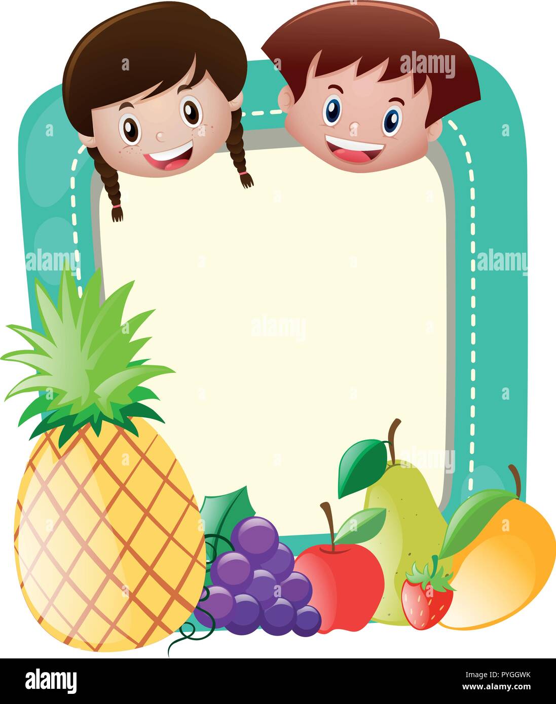 Border template with kids and fruits illustration Stock Vector Image ...