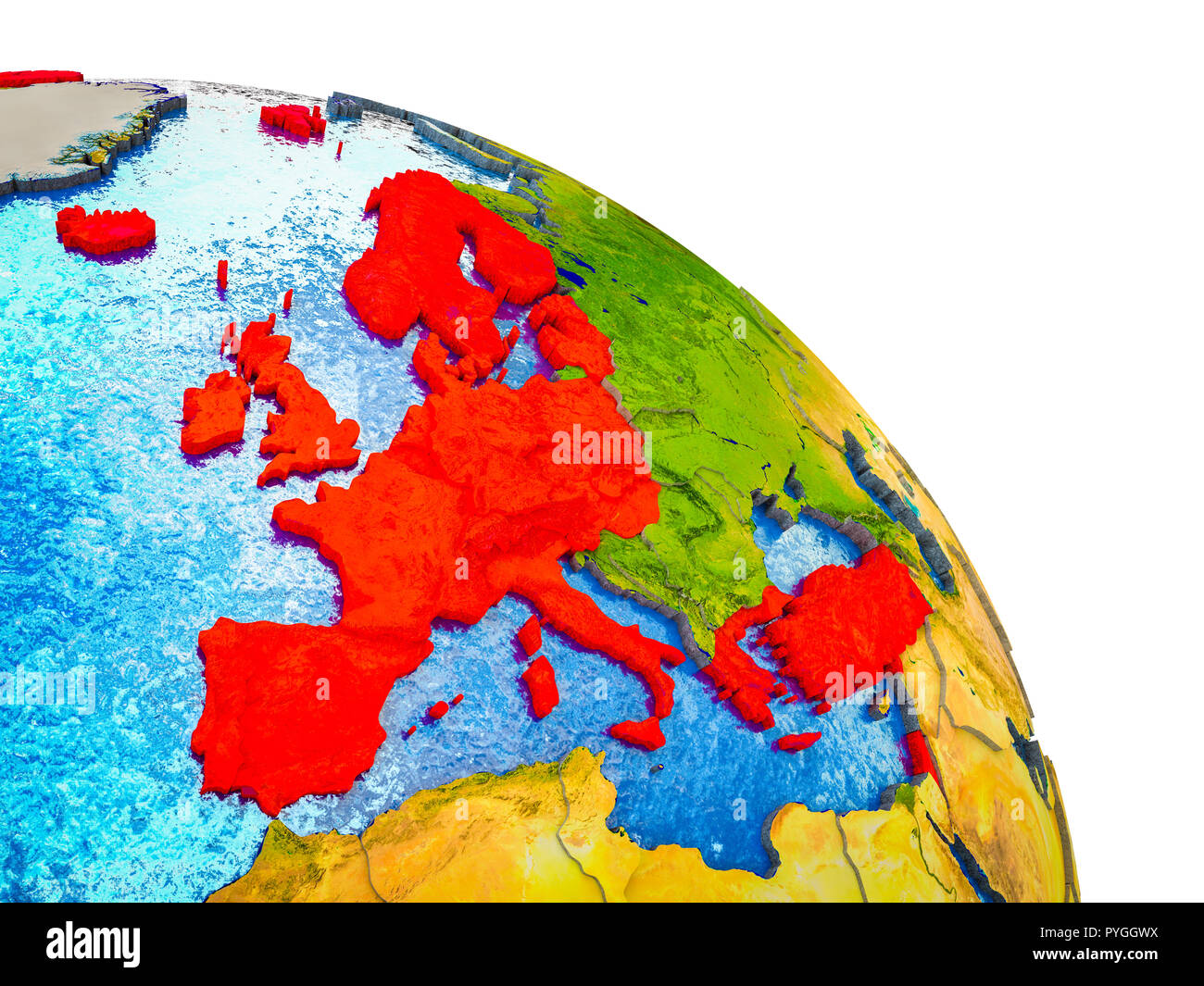 OECD European members Highlighted on 3D Earth model with water and ...