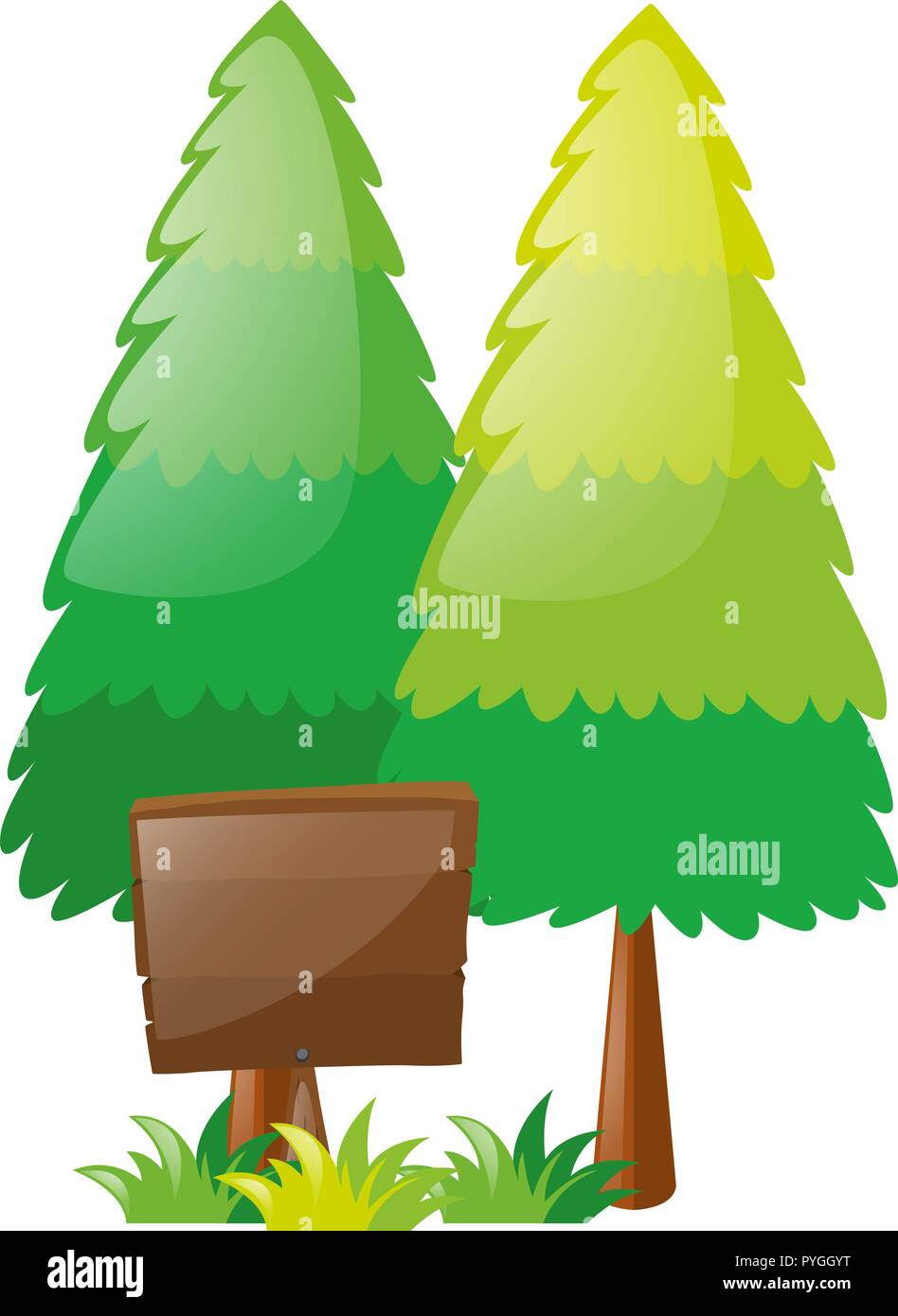 Wooden sign and two pine trees illustration Stock Vector Image & Art ...