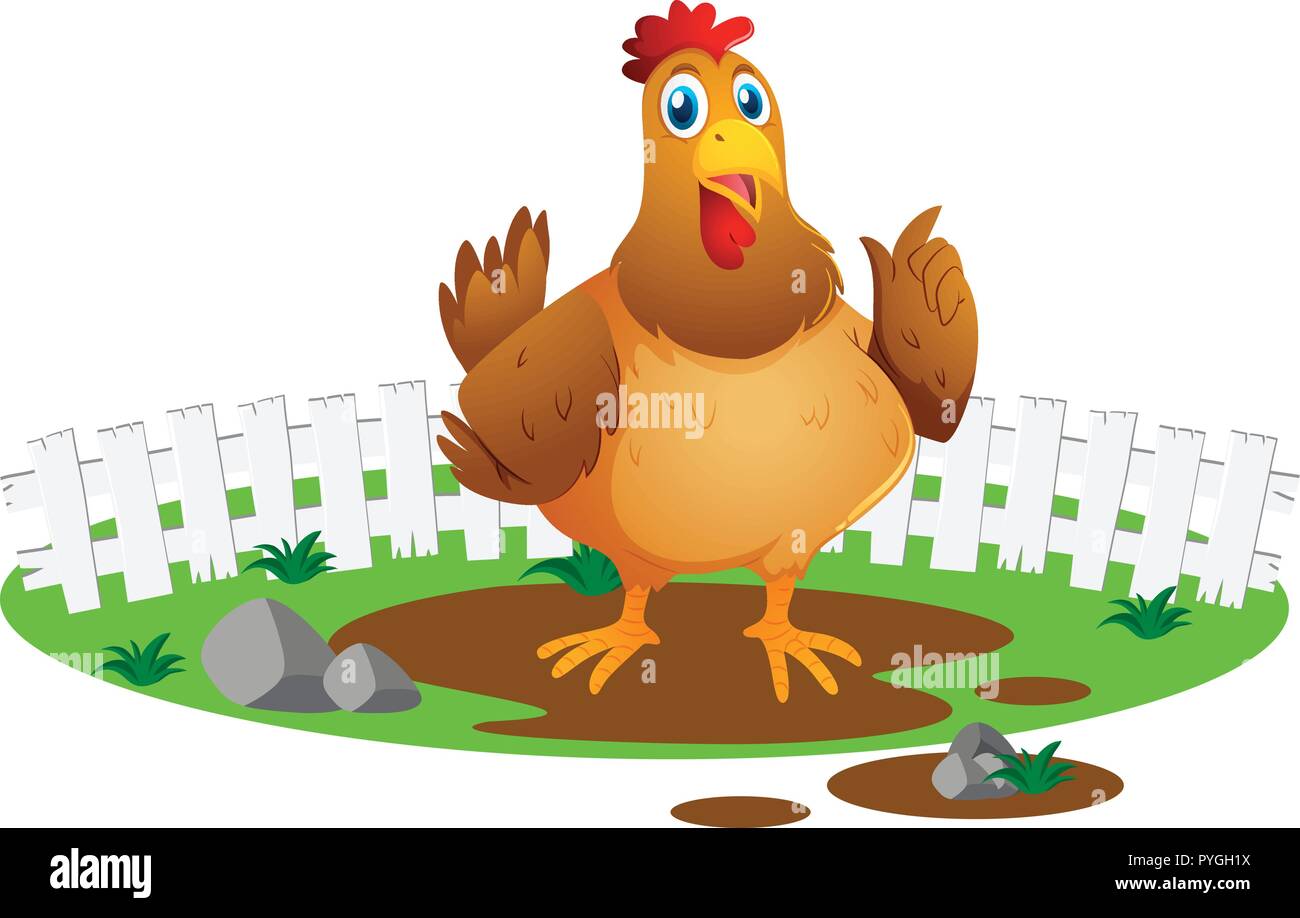 Brown chicken in the garden illustration Stock Vector Image & Art - Alamy