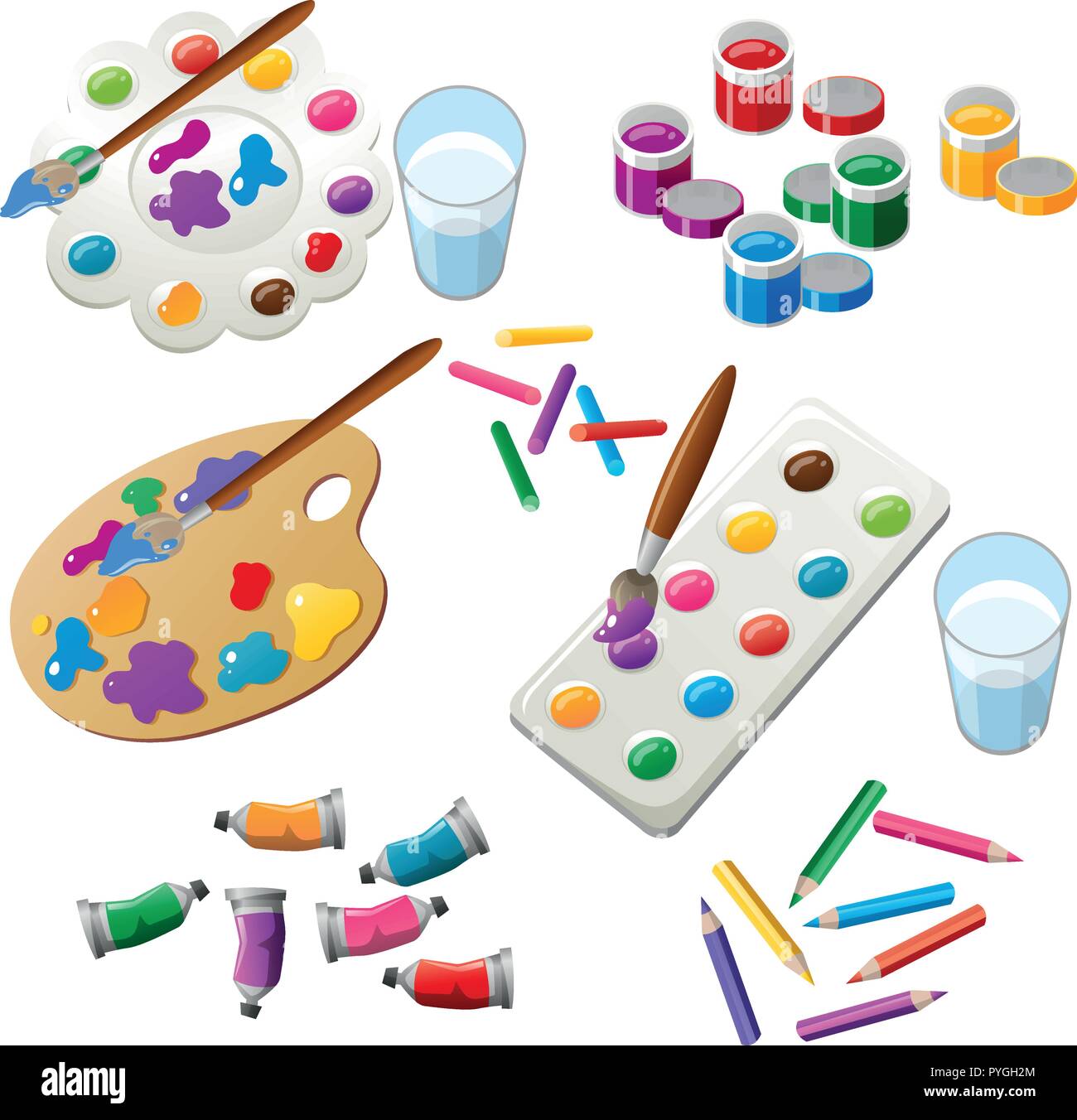 Painting set with brush and palette illustration Stock Vector Image ...