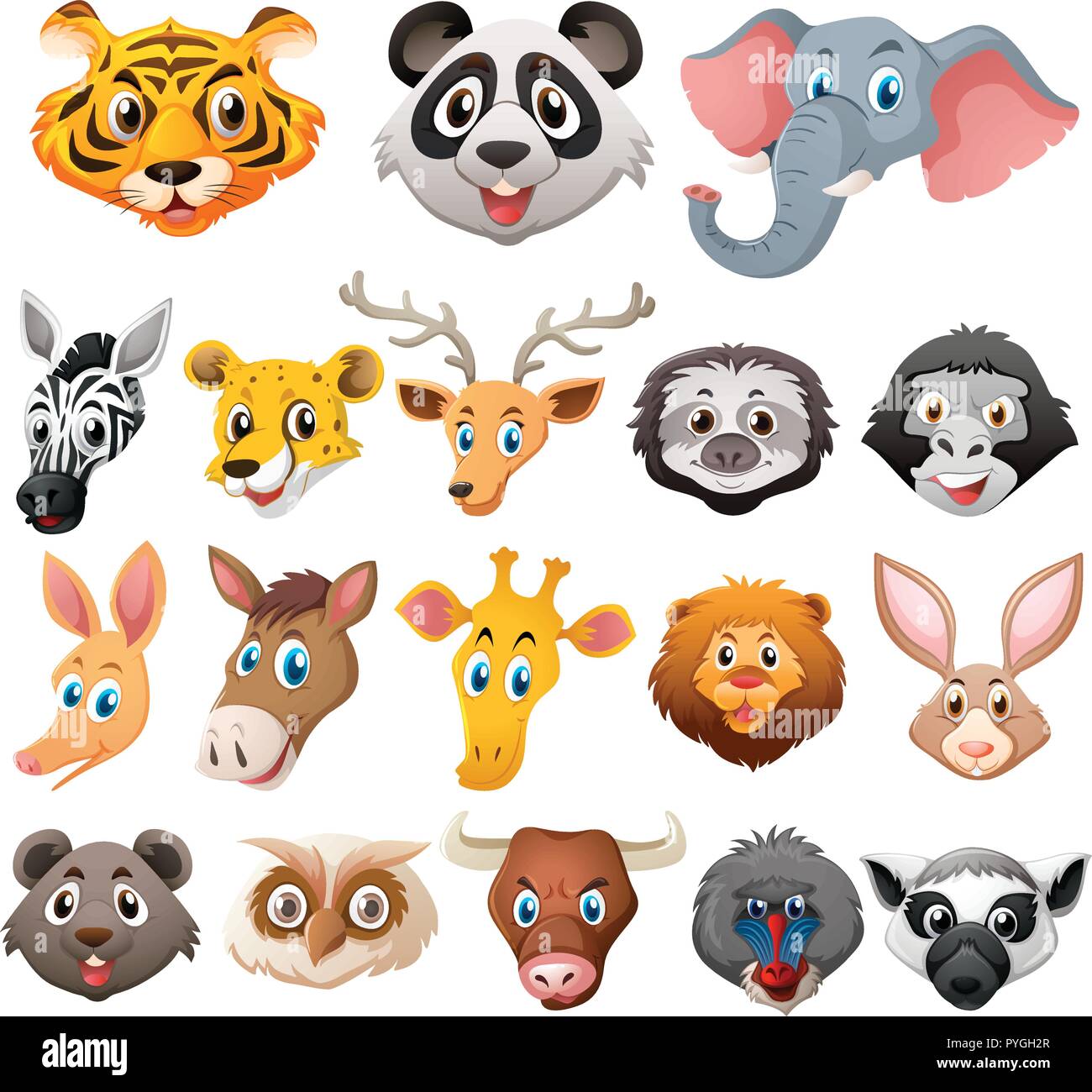 Different faces of wild animals illustration Stock Vector Image & Art ...