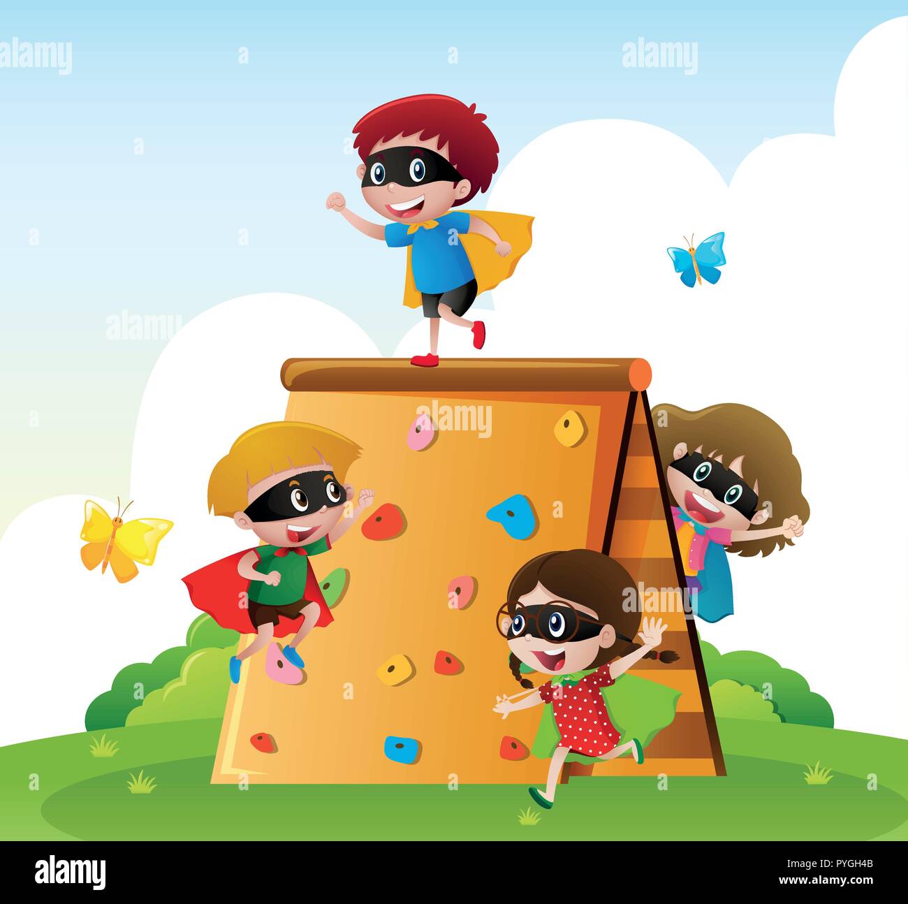 Children doing rock climbing in park illustration Stock Vector Image ...