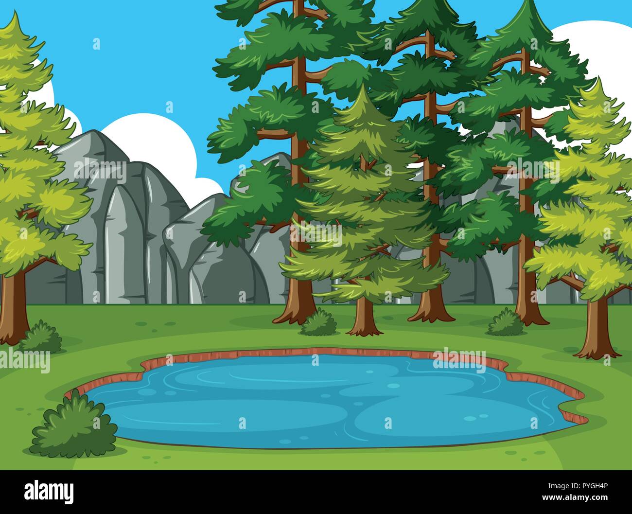 Trees around pond Stock Vector Images - Alamy