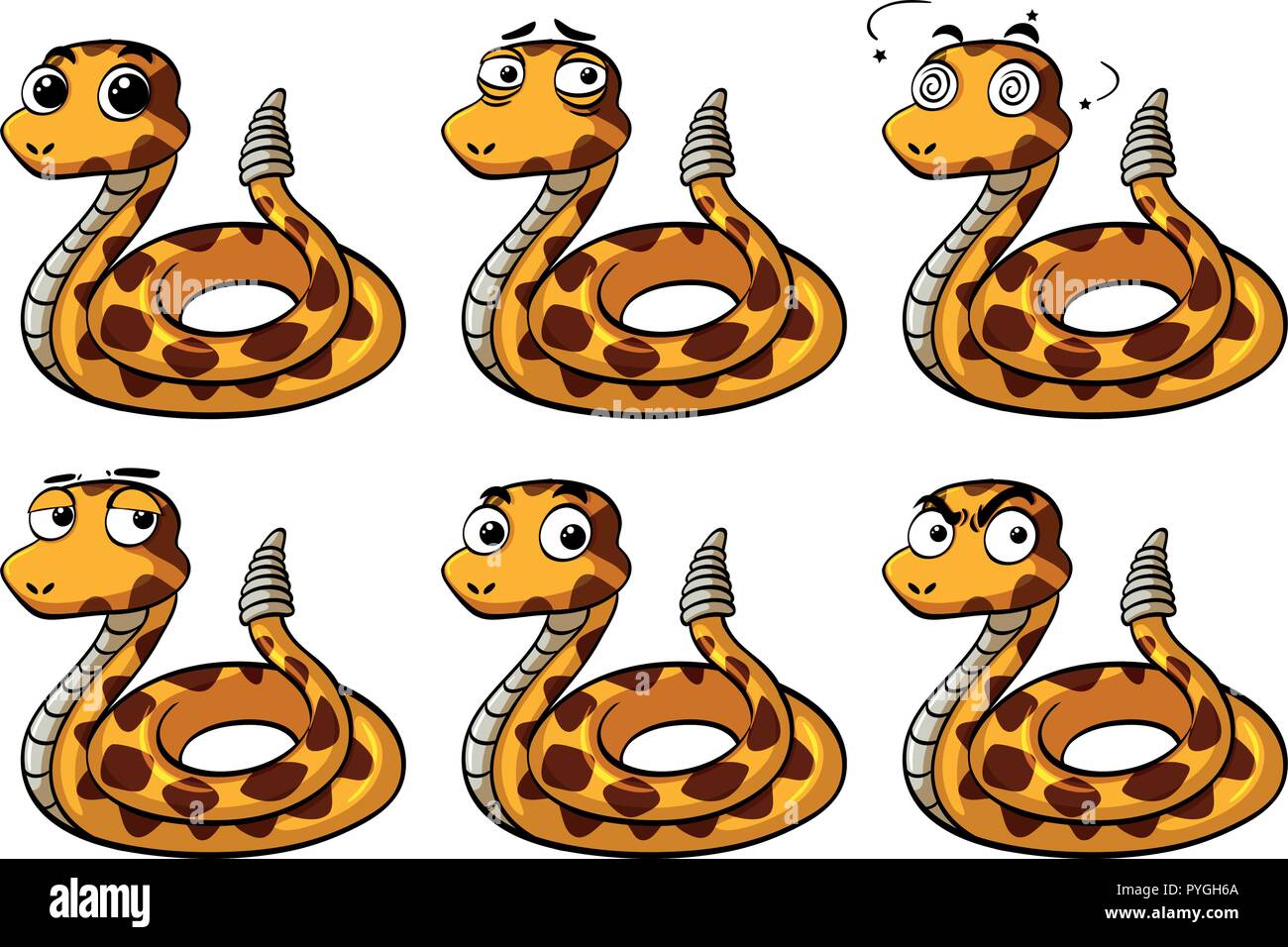Rattle snake with different facial expressions illustration Stock ...