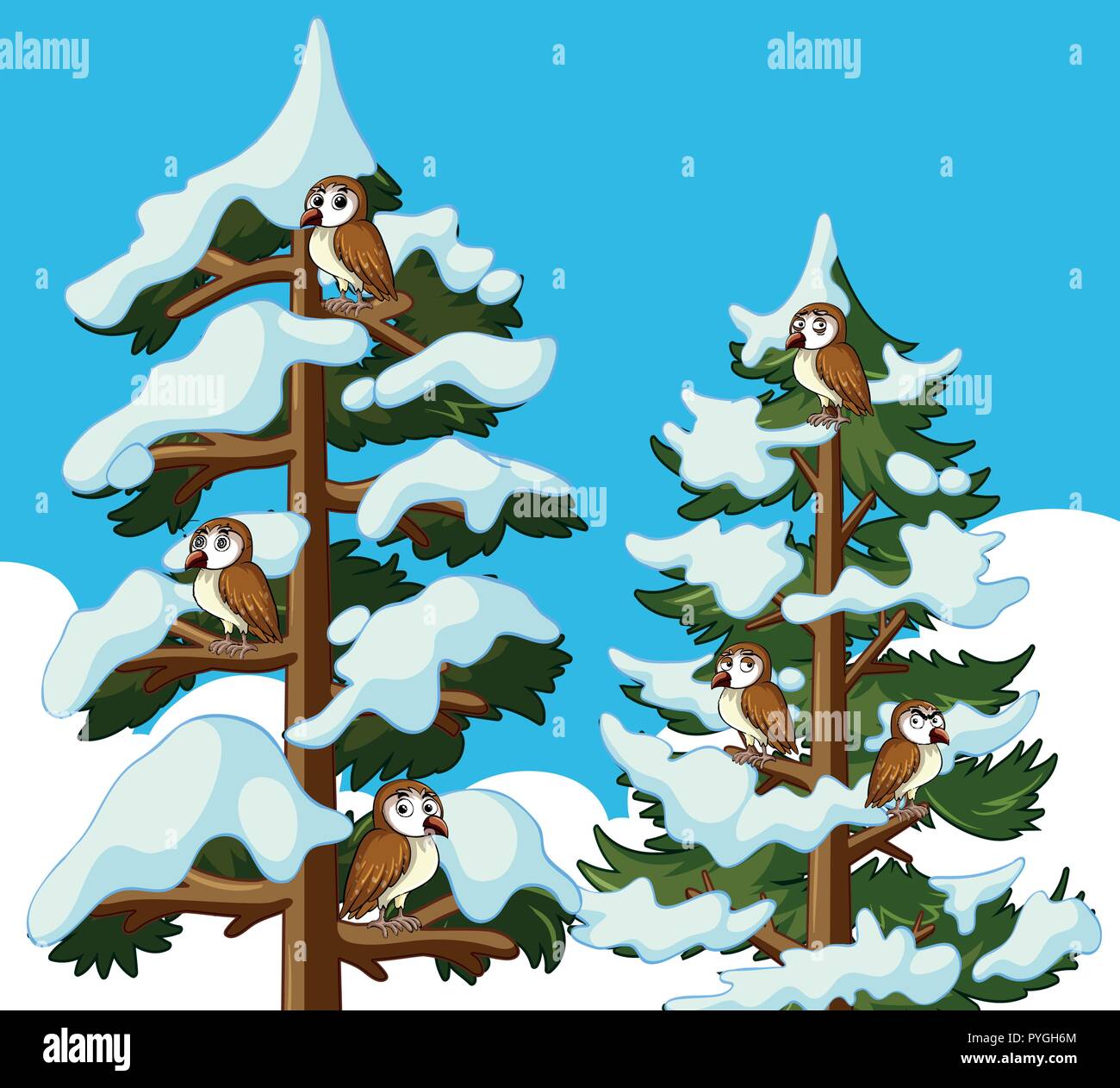 Many owls on the pine trees illustration Stock Vector Image & Art - Alamy
