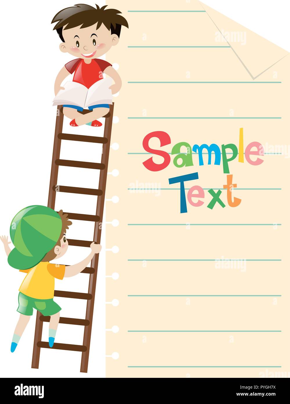 Linepaper template with boys reading illustration Stock Vector Image ...