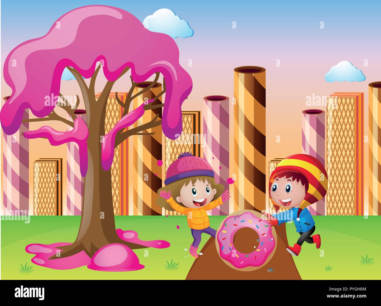 Kids playing in candyland illustration Stock Vector Image & Art - Alamy