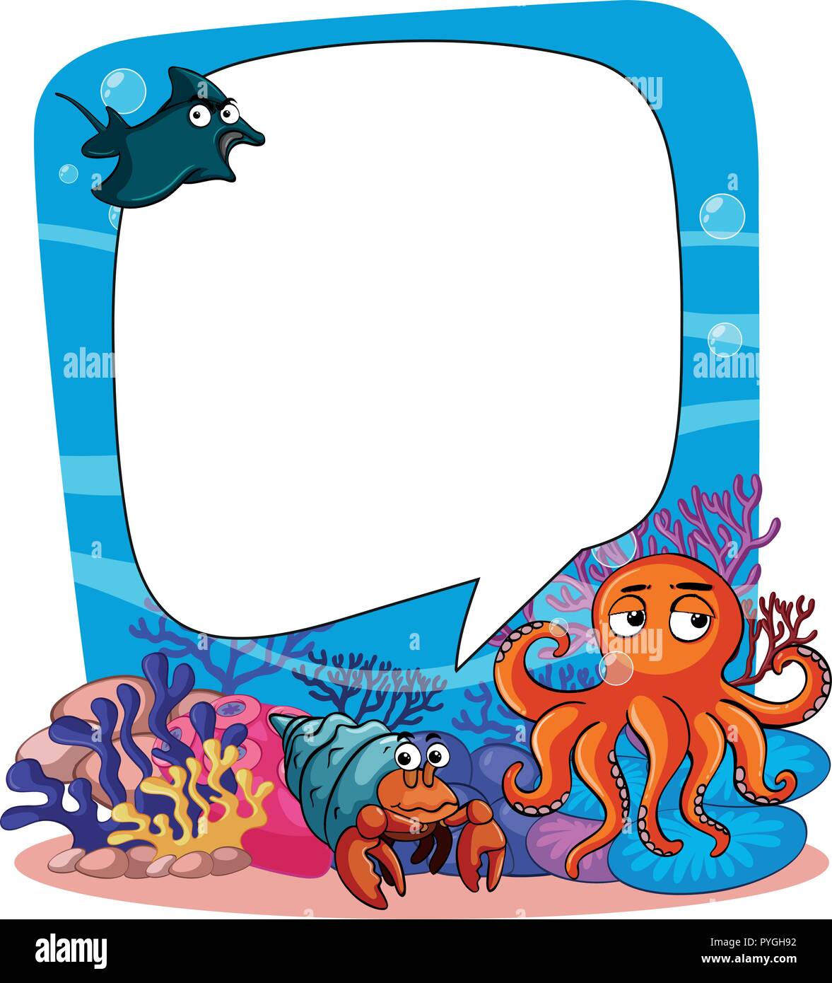 Border template with scene underwater in background illustration Stock ...